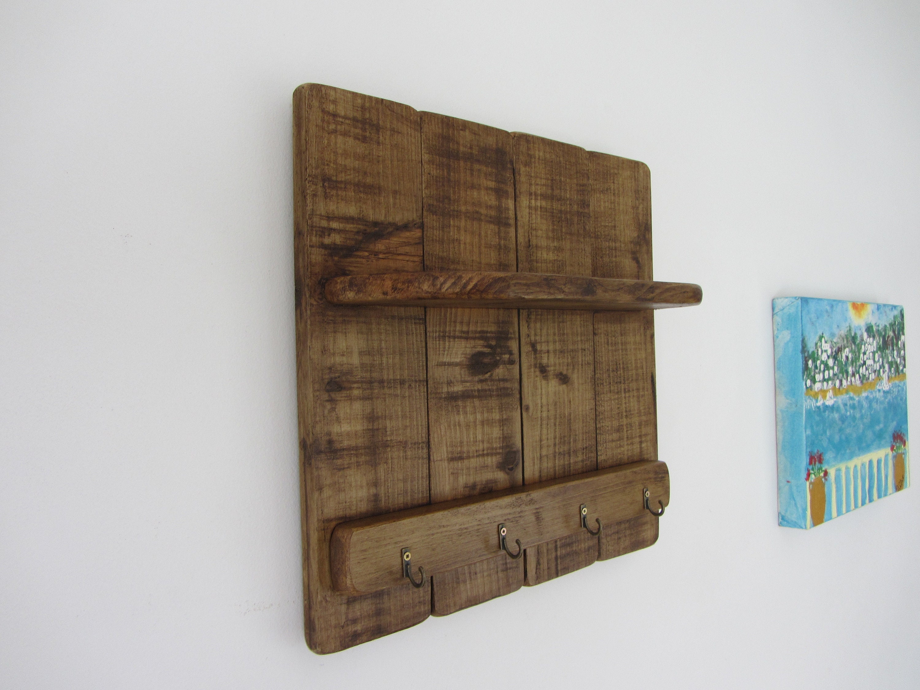Rustic Reclaimed Wood 4 Hook Key Holder With Shelf , Rustic Kitchen ...