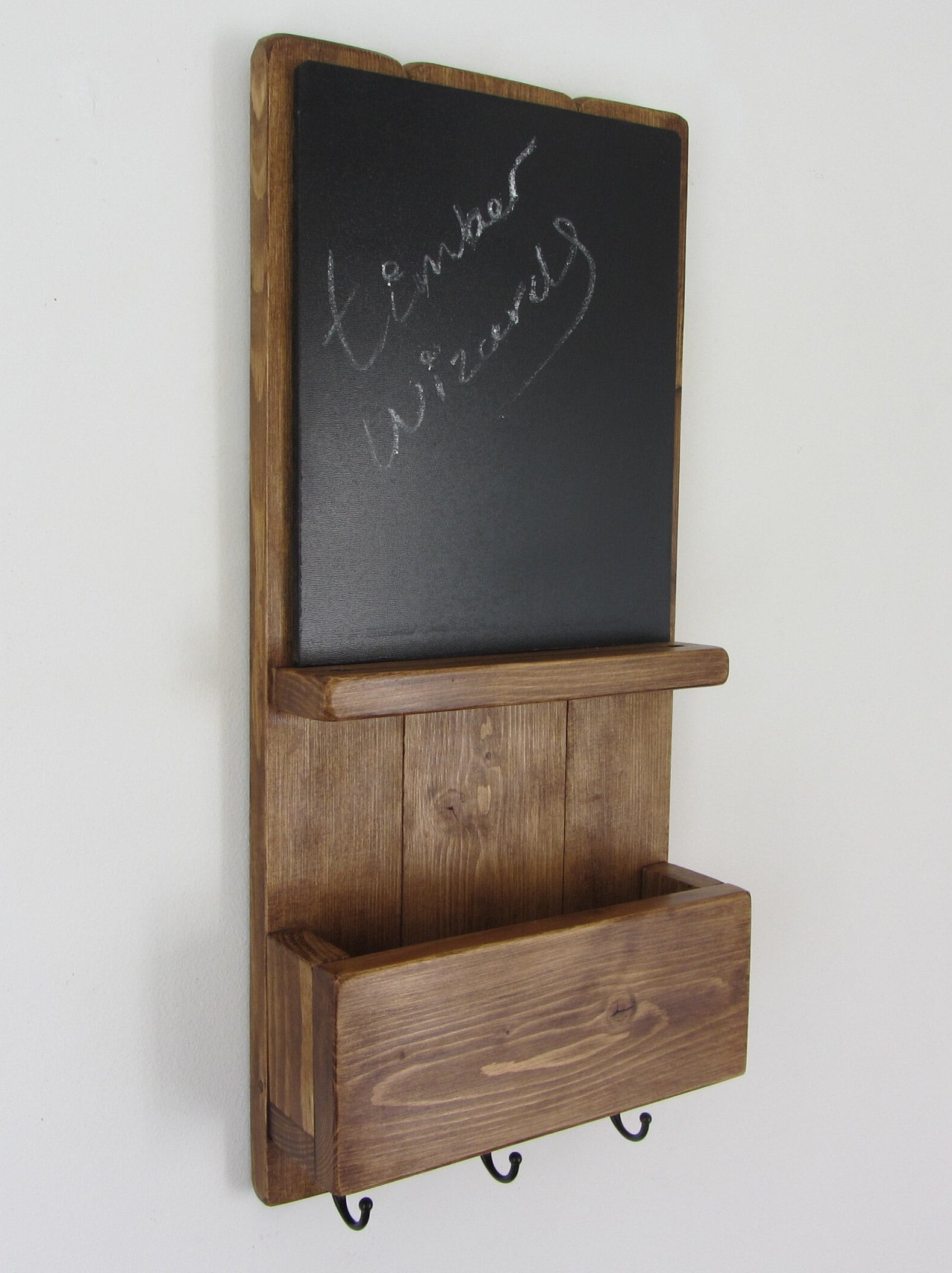 Rustic Wood Kitchen Organizer 3 Hook Key Holder With Large A3 Size ...