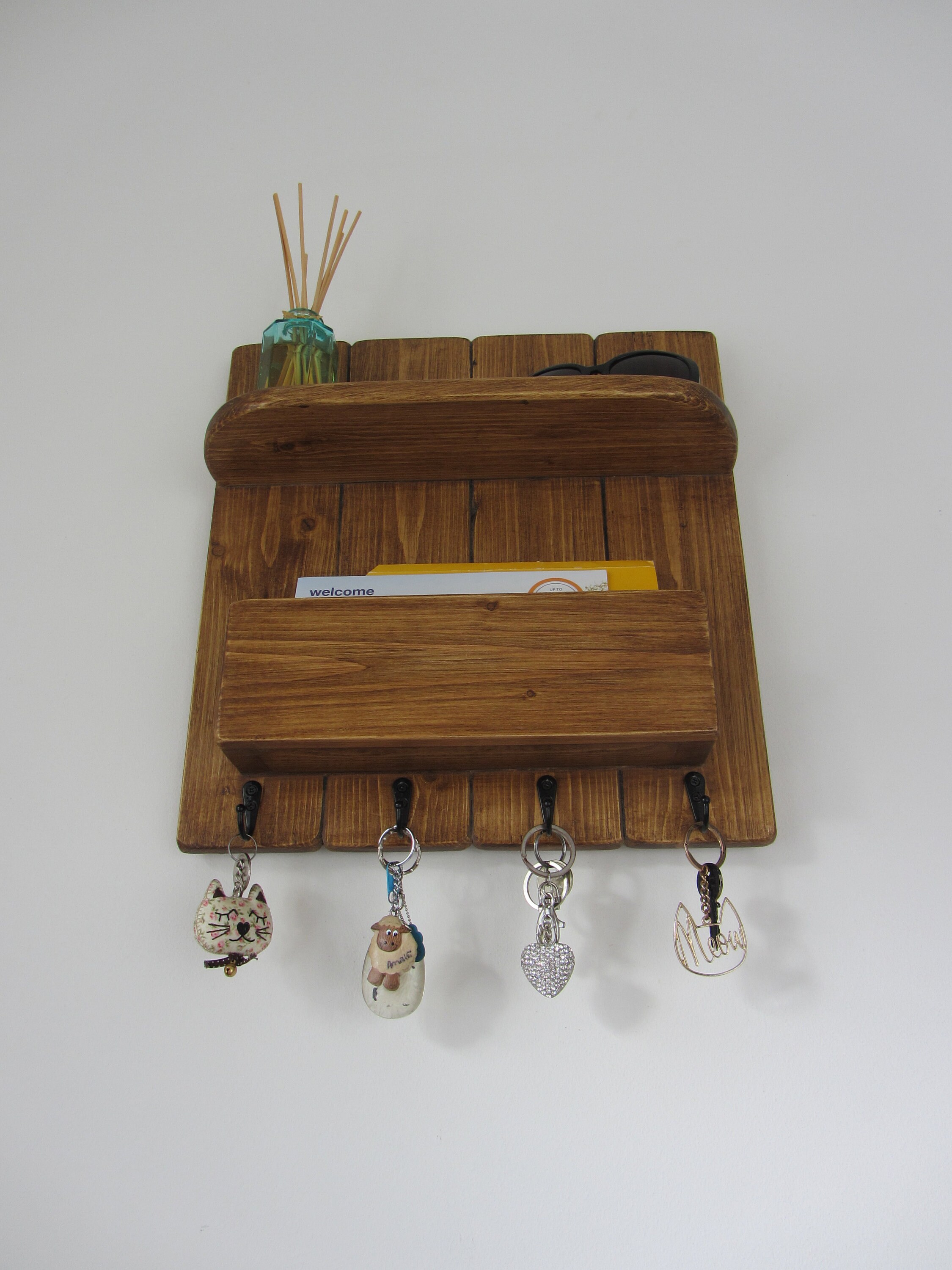 Rustic Reclaimed Wood 4 Hook Key Holder With Shelf and Letter - Etsy UK