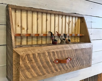 Tobacco pipe cabinet-rack solid oak 36 pipe with tobacco