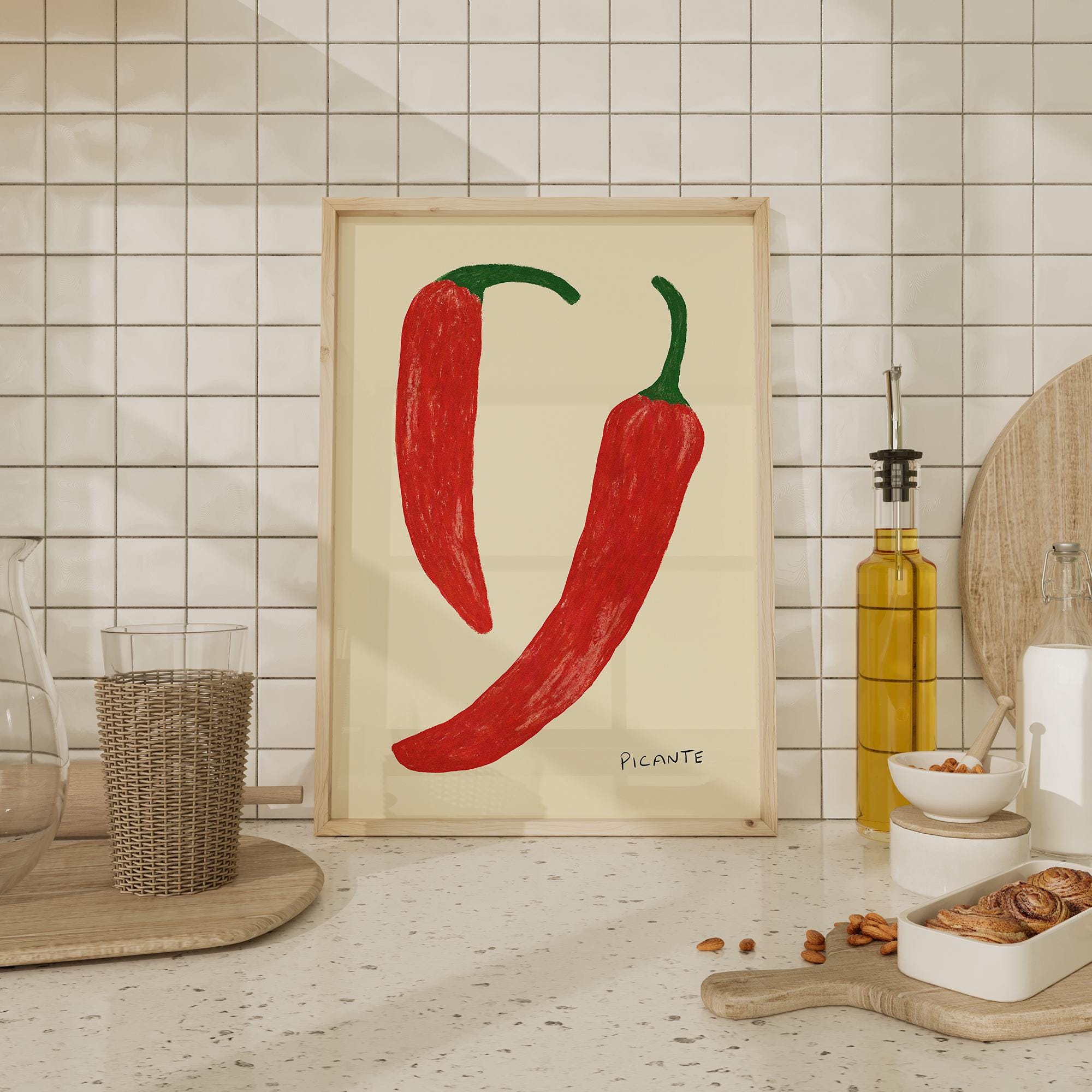 Chili Pepper Kitchen Print: Retro Food Art, "picante" - Etsy
