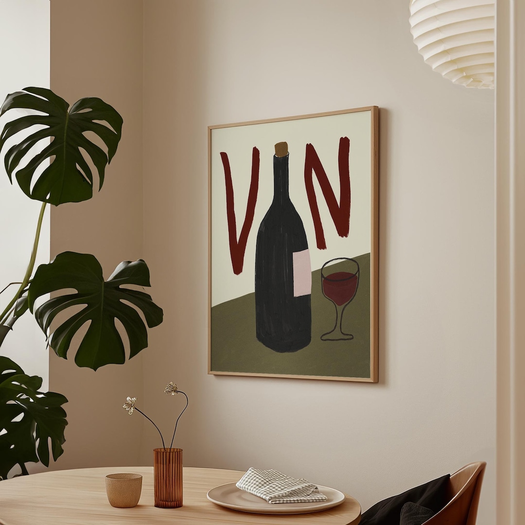 Wine Print, Wine Wall Decor, Vin Print, Hand Drawn Vino Print, Retro ...