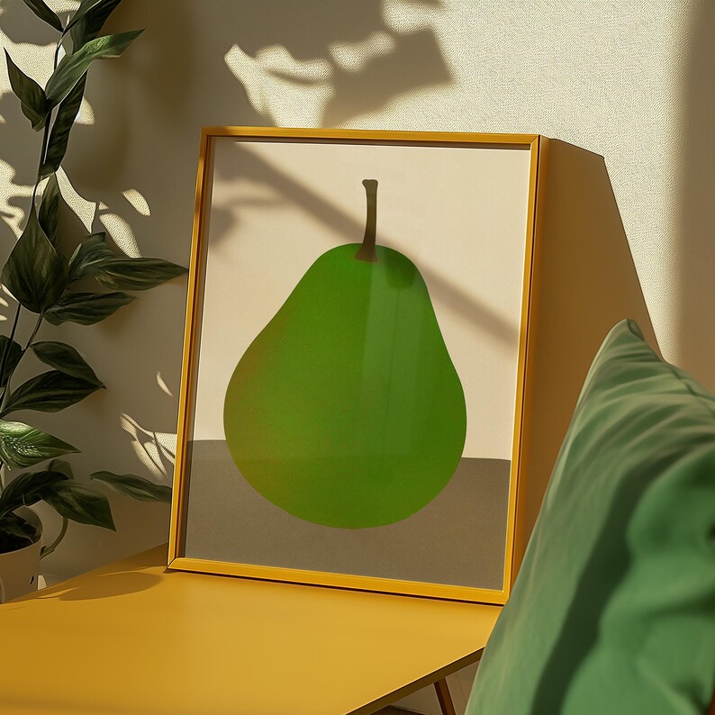 Pear Art, Mid Century Modern Wall Art, Retro Kitchen Decor, Retro Fruit ...