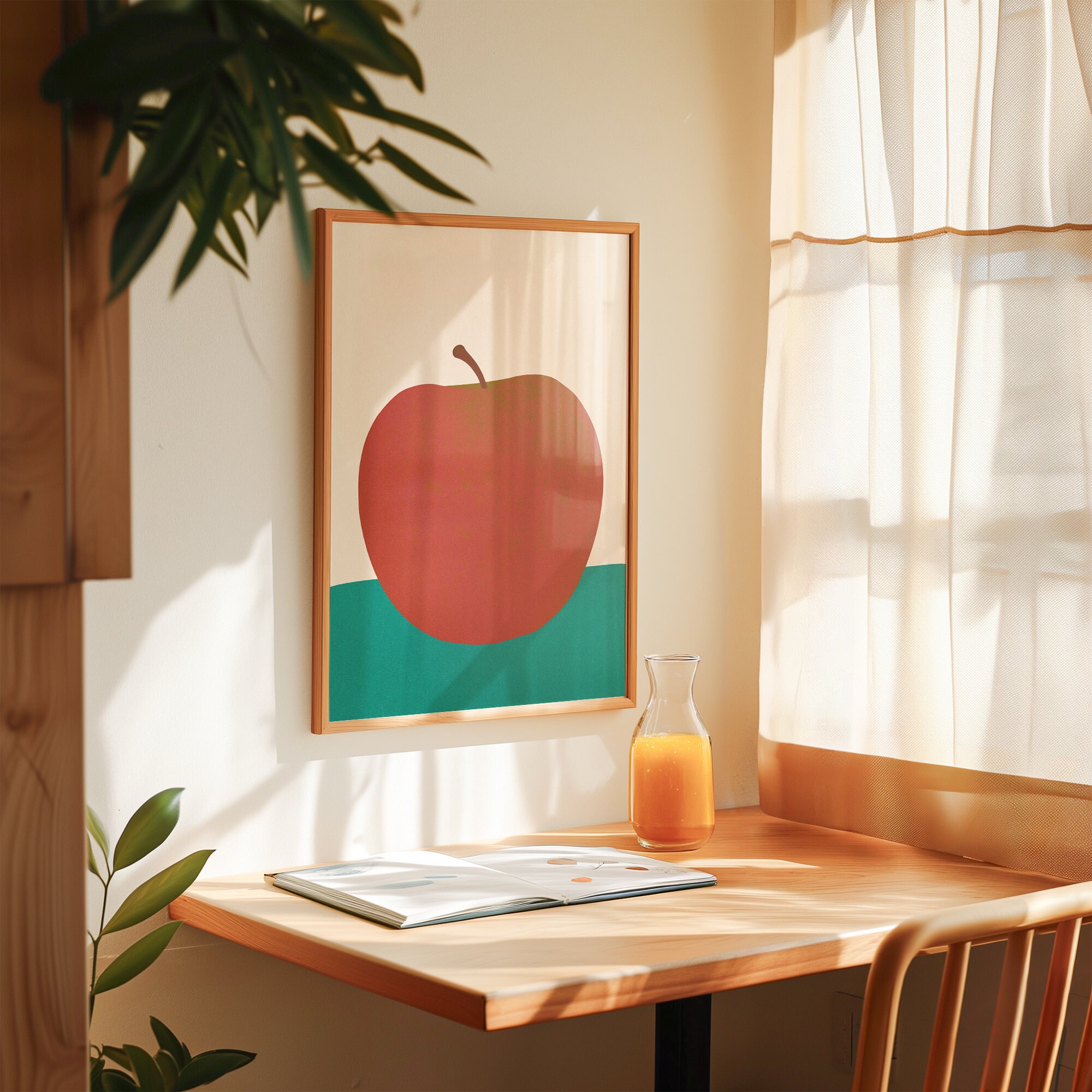 Red Apple Print, Minimalist Apple Wall Art, Mid Century Modern Wall Art ...