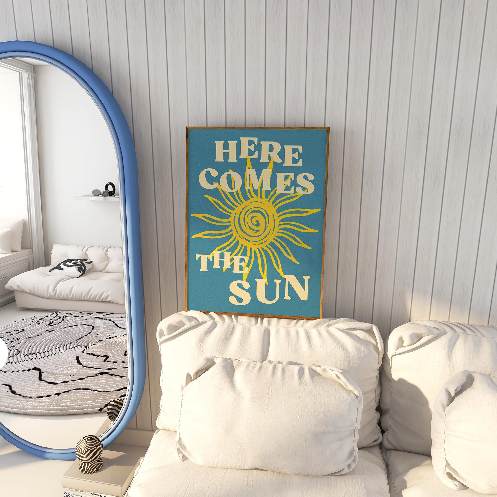Here Comes the Sun Print, Sun Poster, Soleil Print, Sun Boho Wall Art ...
