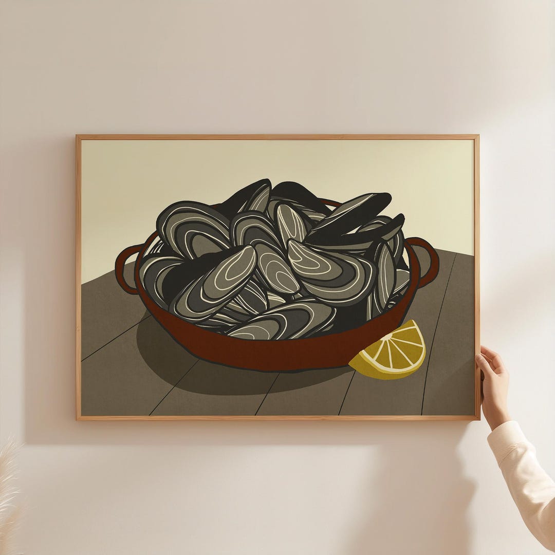 Mussels Wall Art, Seafood Art Print, Coastal Kitchen Wall Art, Seafood ...