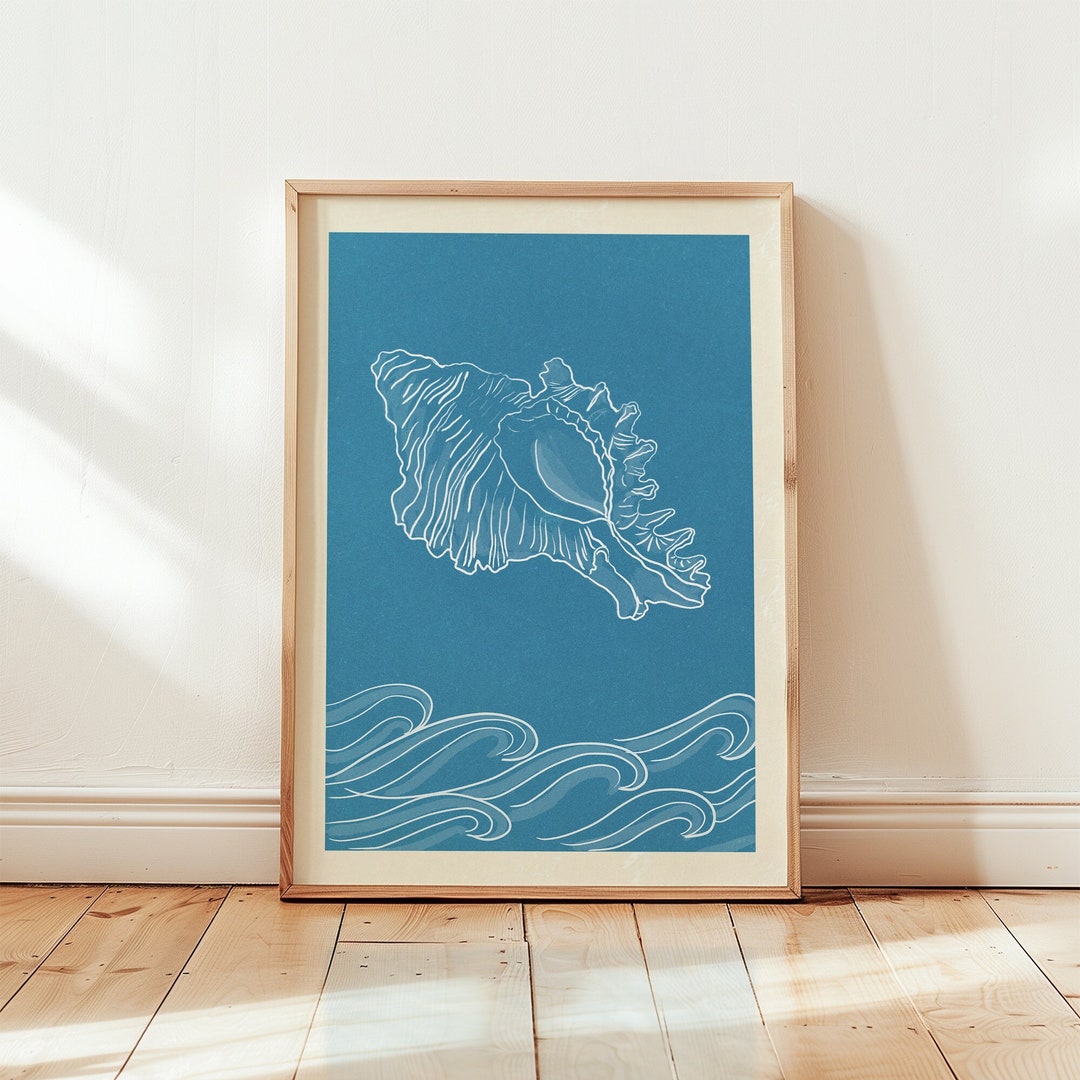 Hand Drawn Conch Shell Print, Seaside Print, Summer Poster, Beach Decor ...