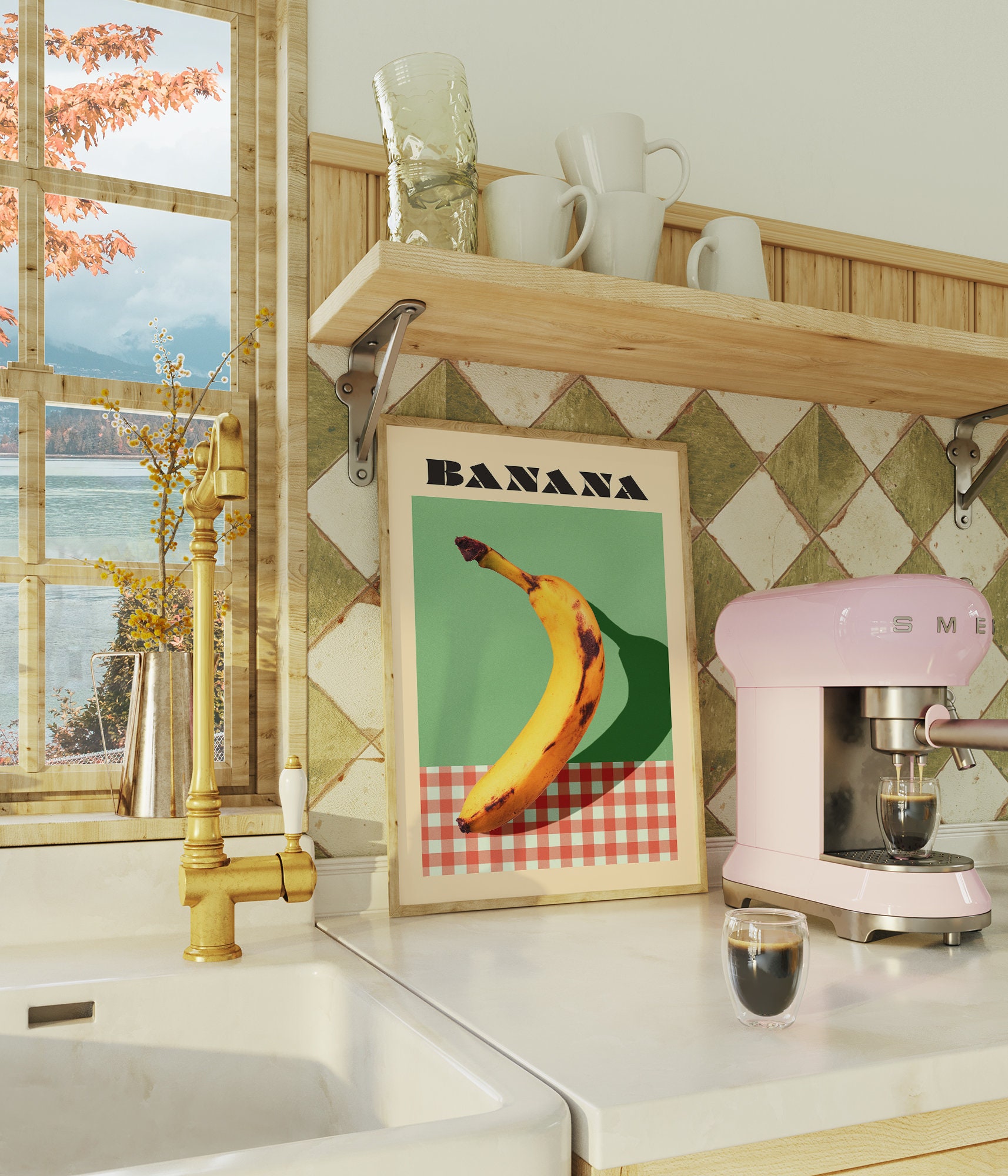 Banana Poster, Retro Banana Print, Banana Wall Art, Cafe Print, Kitchen ...