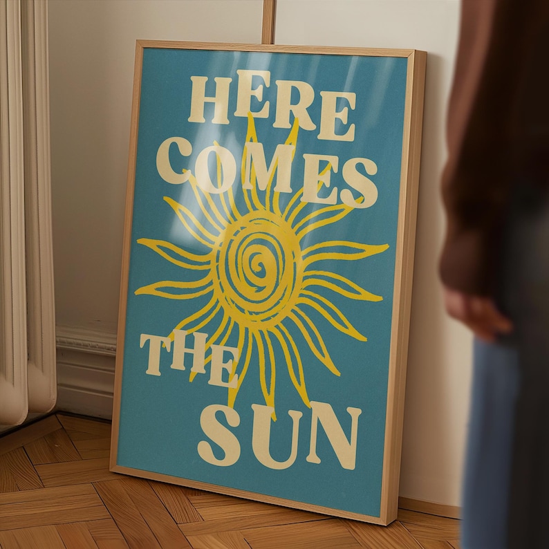 Here Comes the Sun Print, Sun Poster, Soleil Print, Sun Boho Wall Art ...