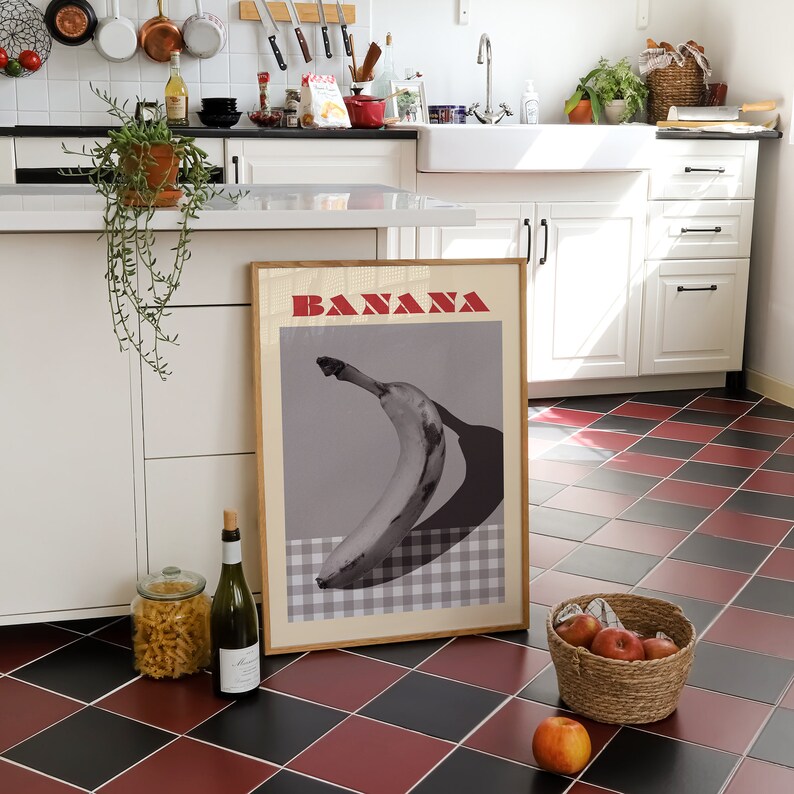 Banana Poster, Retro Banana Print, Banana Wall Art, Cafe Print, Kitchen ...