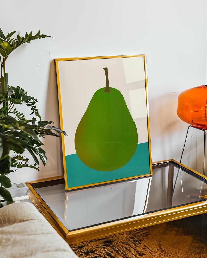Pear Art, Mid Century Modern Wall Art, Retro Kitchen Decor, Retro Fruit ...