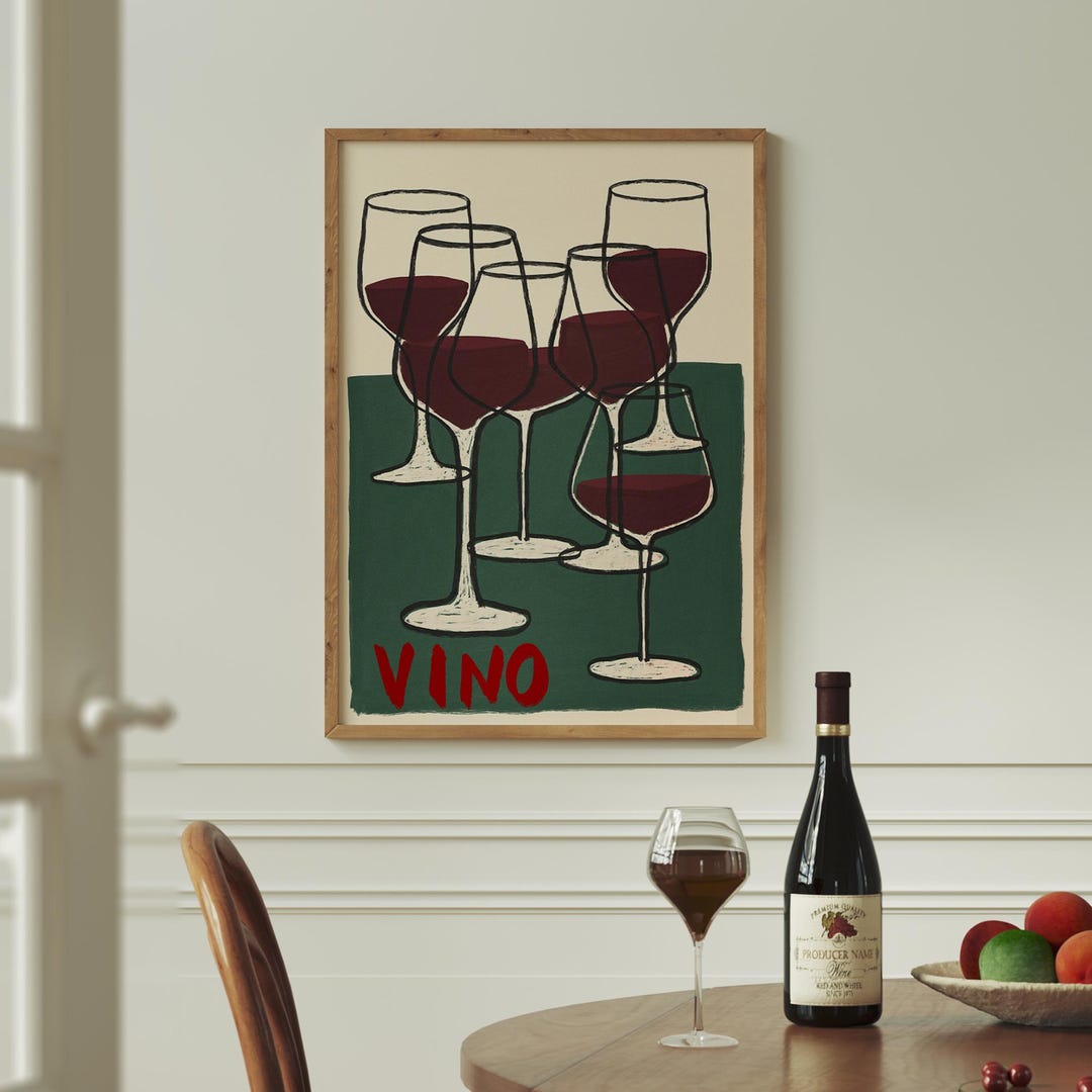 Vino Wall Art Print, Wine Poster, Red Wine Decor, Trendy Kitchen Art ...