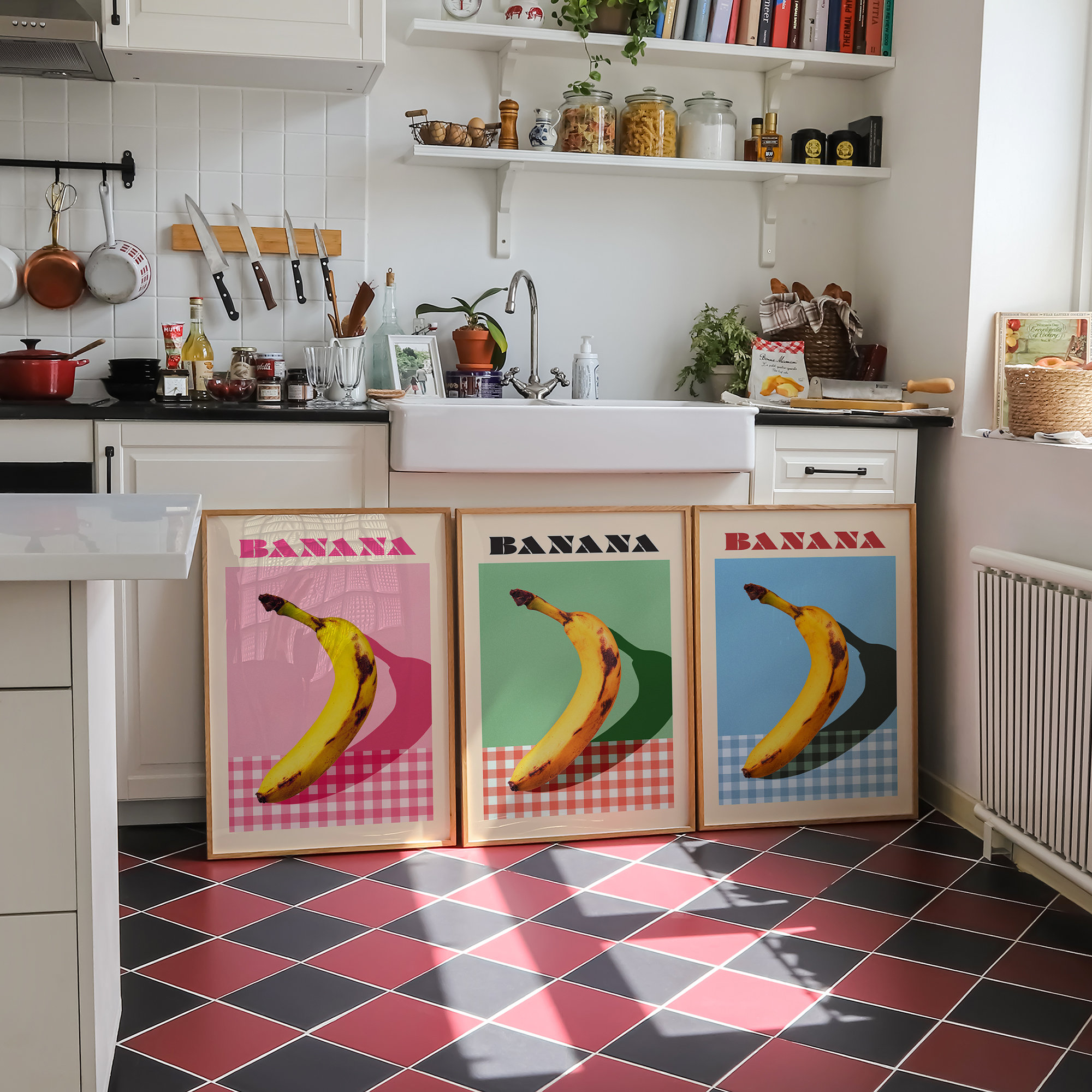Banana Poster, Retro Banana Print, Banana Wall Art, Cafe Print, Kitchen ...