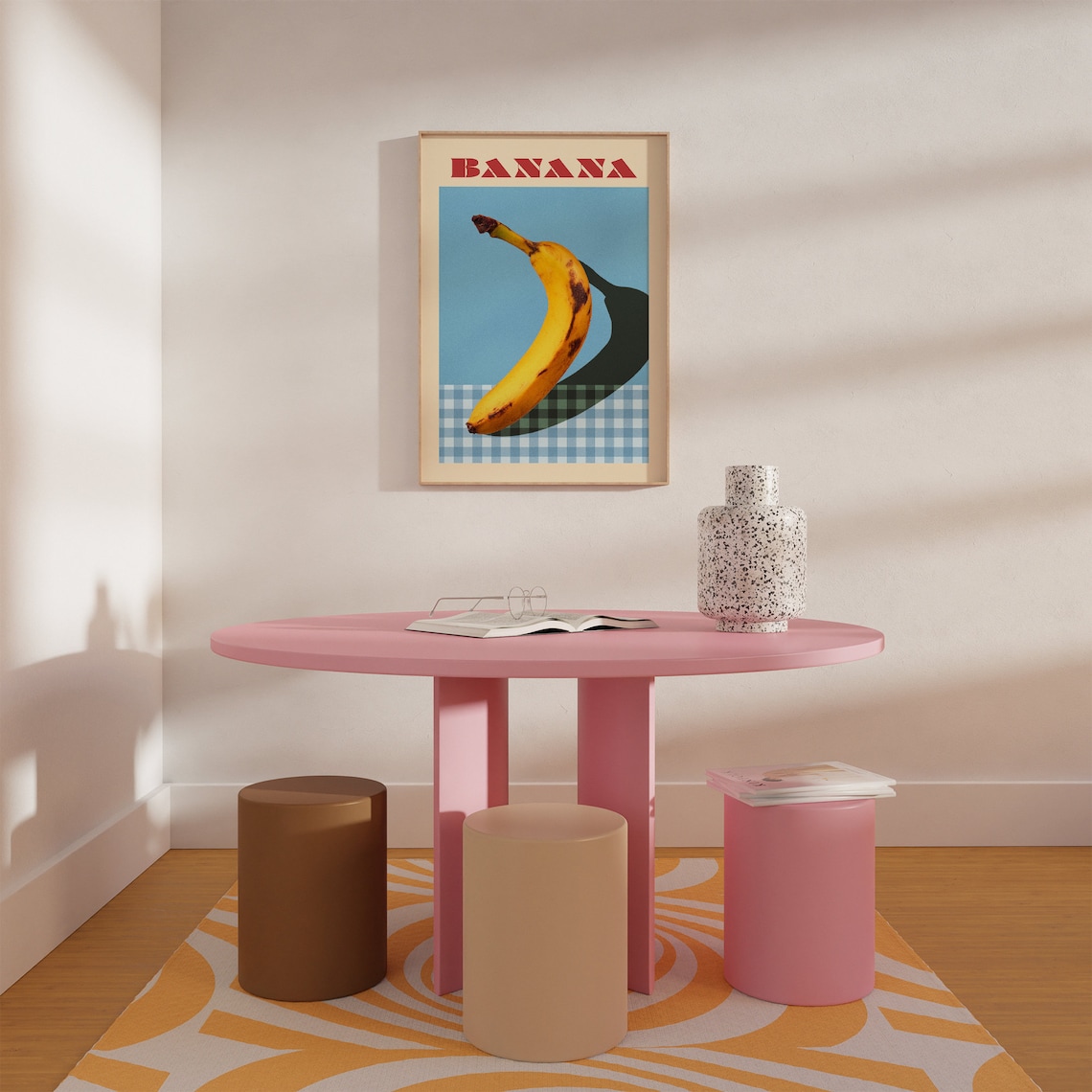 Banana Poster, Retro Banana Print, Banana Wall Art, Cafe Print, Kitchen ...