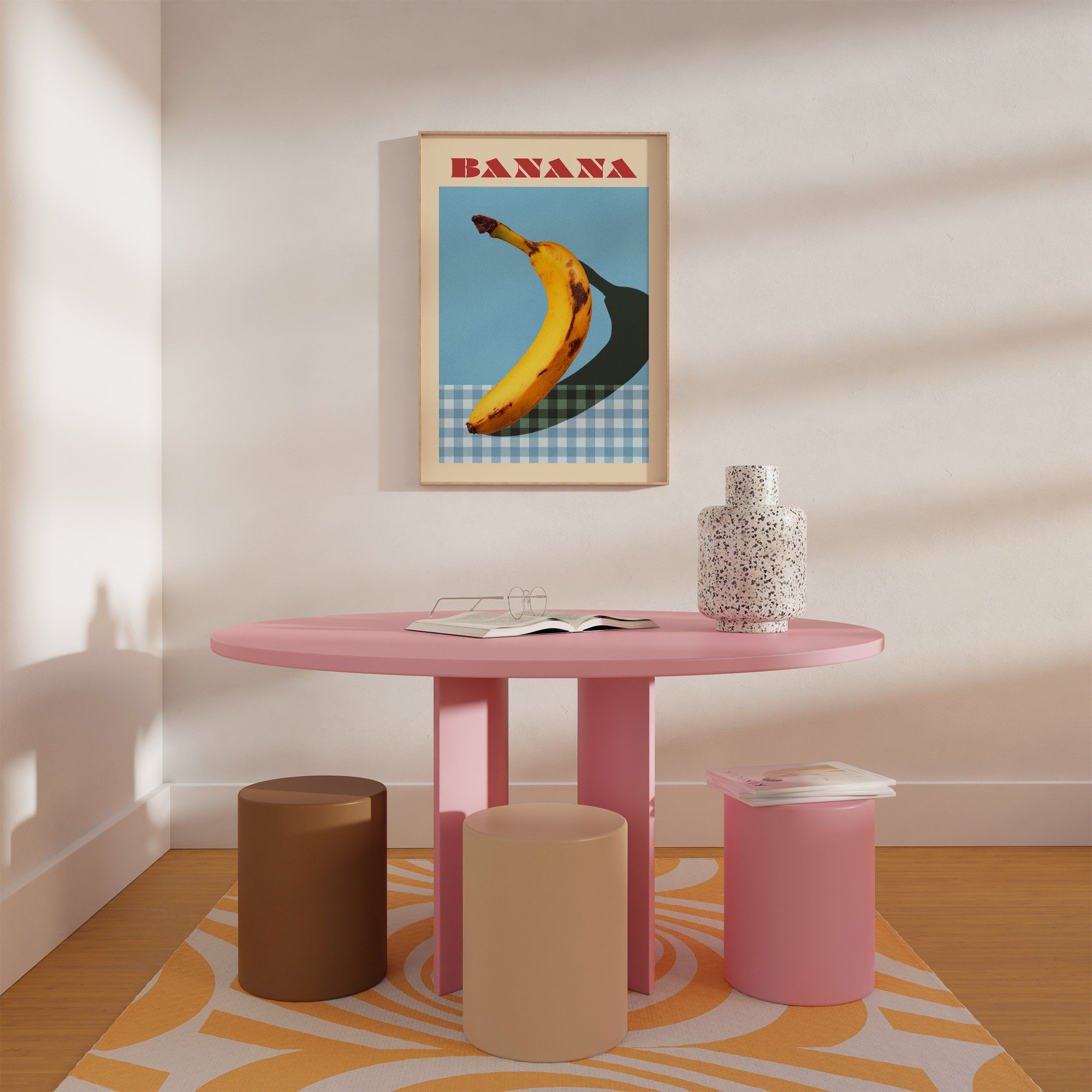 Banana Poster, Retro Banana Print, Banana Wall Art, Cafe Print, Kitchen ...