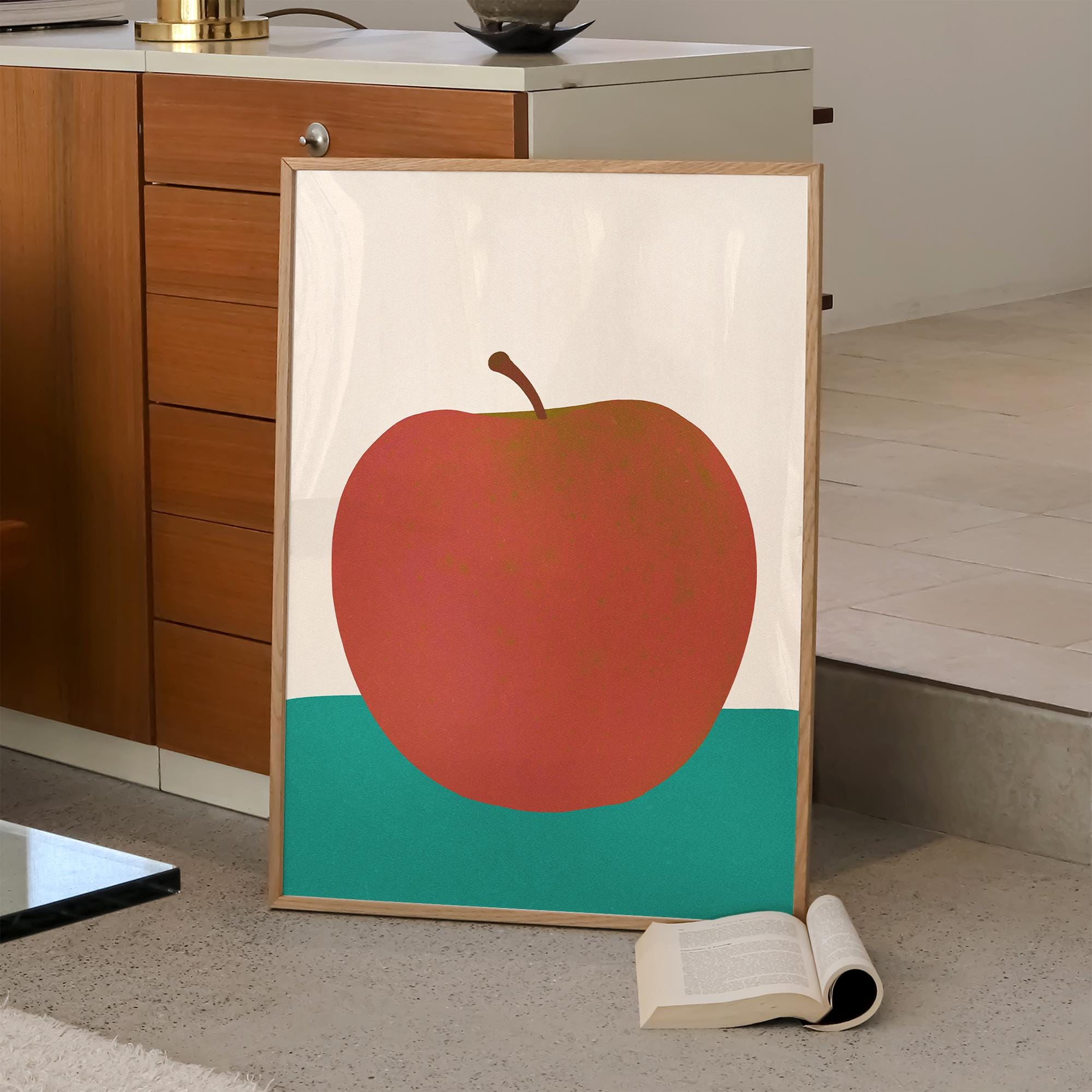 Red Apple Print, Minimalist Apple Wall Art, Mid Century Modern Wall Art ...