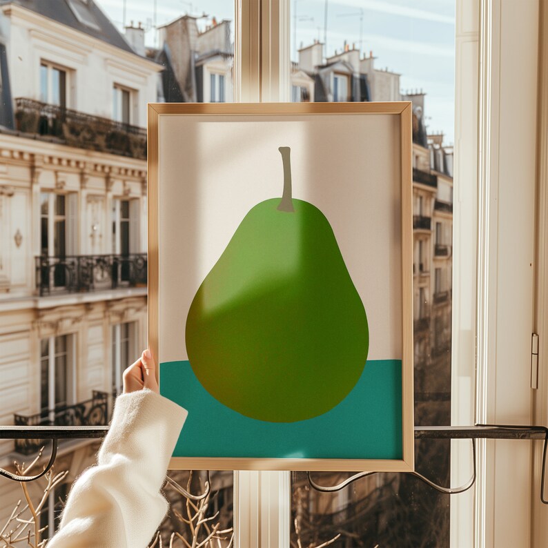Pear Art, Mid Century Modern Wall Art, Retro Kitchen Decor, Retro Fruit ...