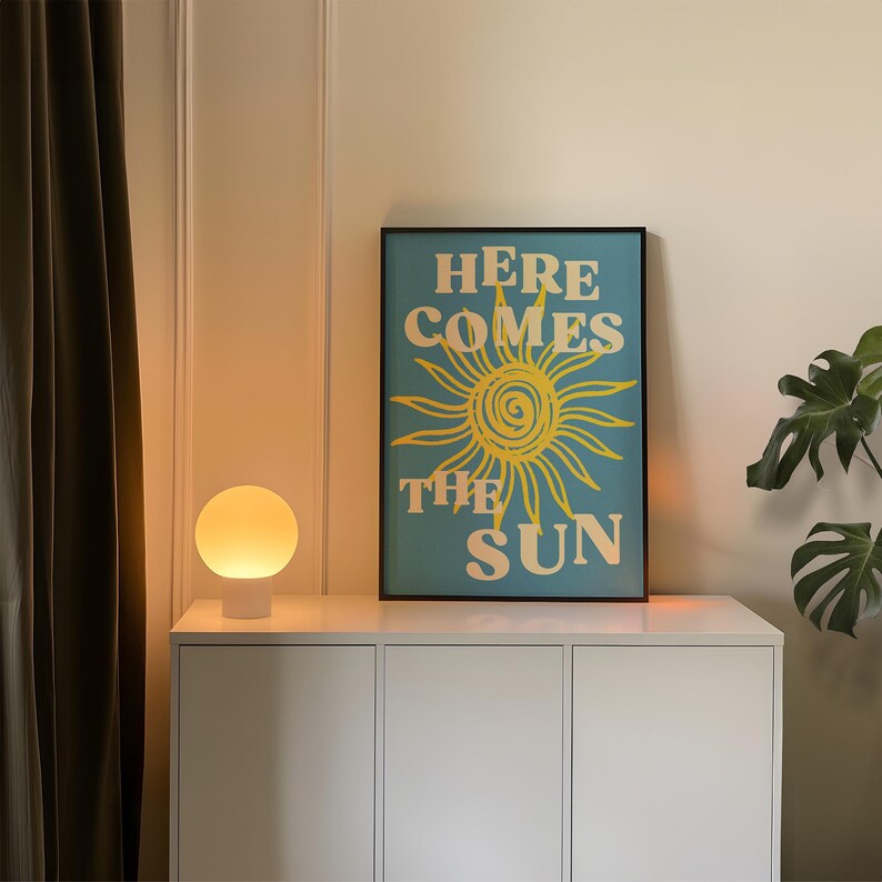 Here Comes the Sun Print, Sun Poster, Soleil Print, Sun Boho Wall Art ...