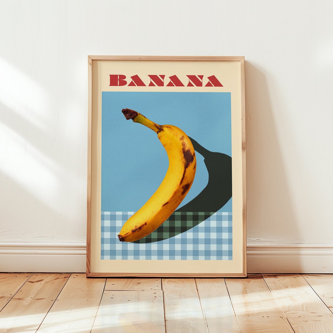 Banana Poster, Retro Banana Print, Banana Wall Art, Cafe Print, Kitchen ...