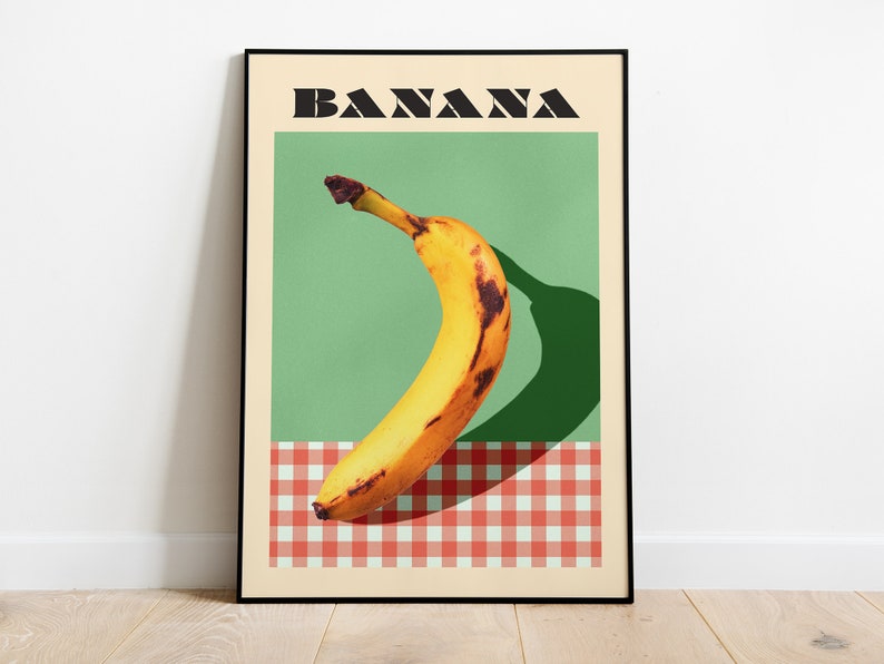 Banana Poster, Retro Banana Print, Banana Wall Art, Cafe Print, Kitchen ...