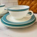 Vintage White and Turquoise Pyrex Teacup and Saucer and Dessert Plate ...
