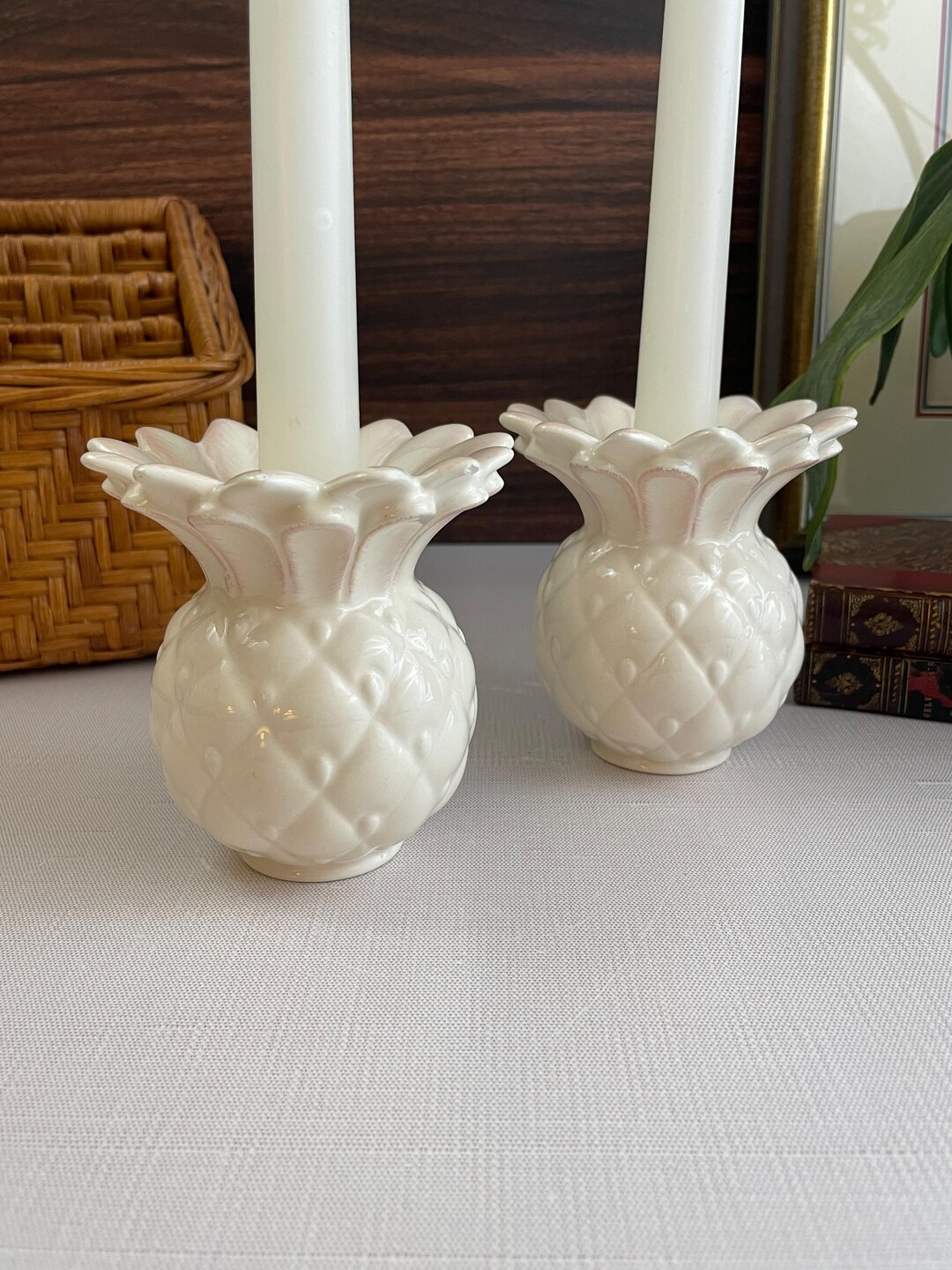 Pair of Vintage White Ceramic Pineapple Candle Stick Holders Mantle Display Cottage Decor - Etsy
