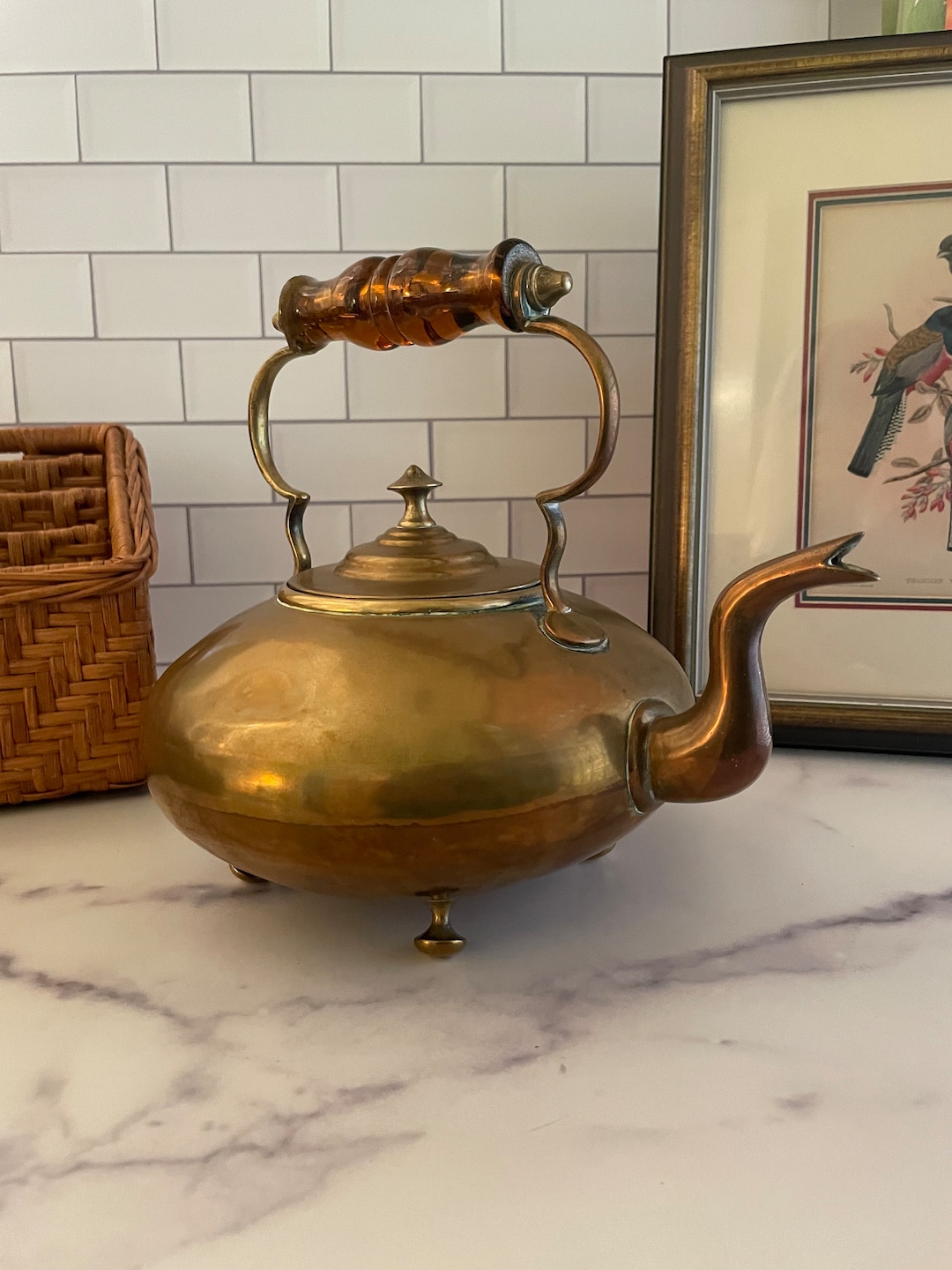 Vintage JCB Brass Teapot Heavy With Amber Colored Lucite Handle on ...