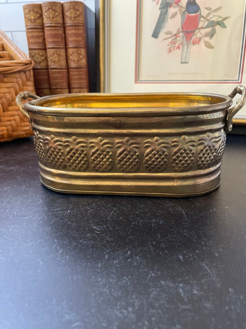 Oval Brass Planter With Embossed Pineapple Motif Made in India Vintage ...