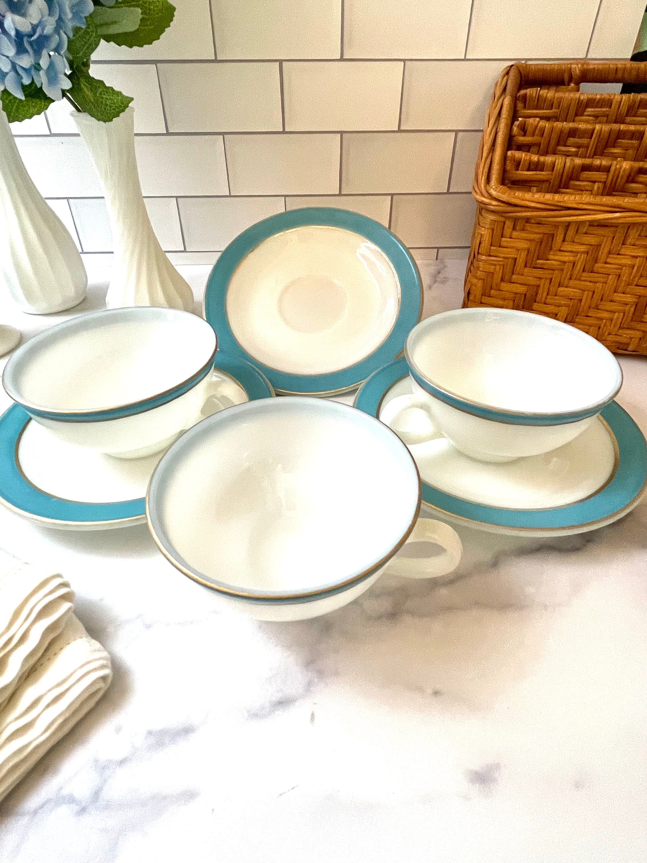 Three Vintage Pyrex Teacup and Saucer Sets Mid Century Modern White ...