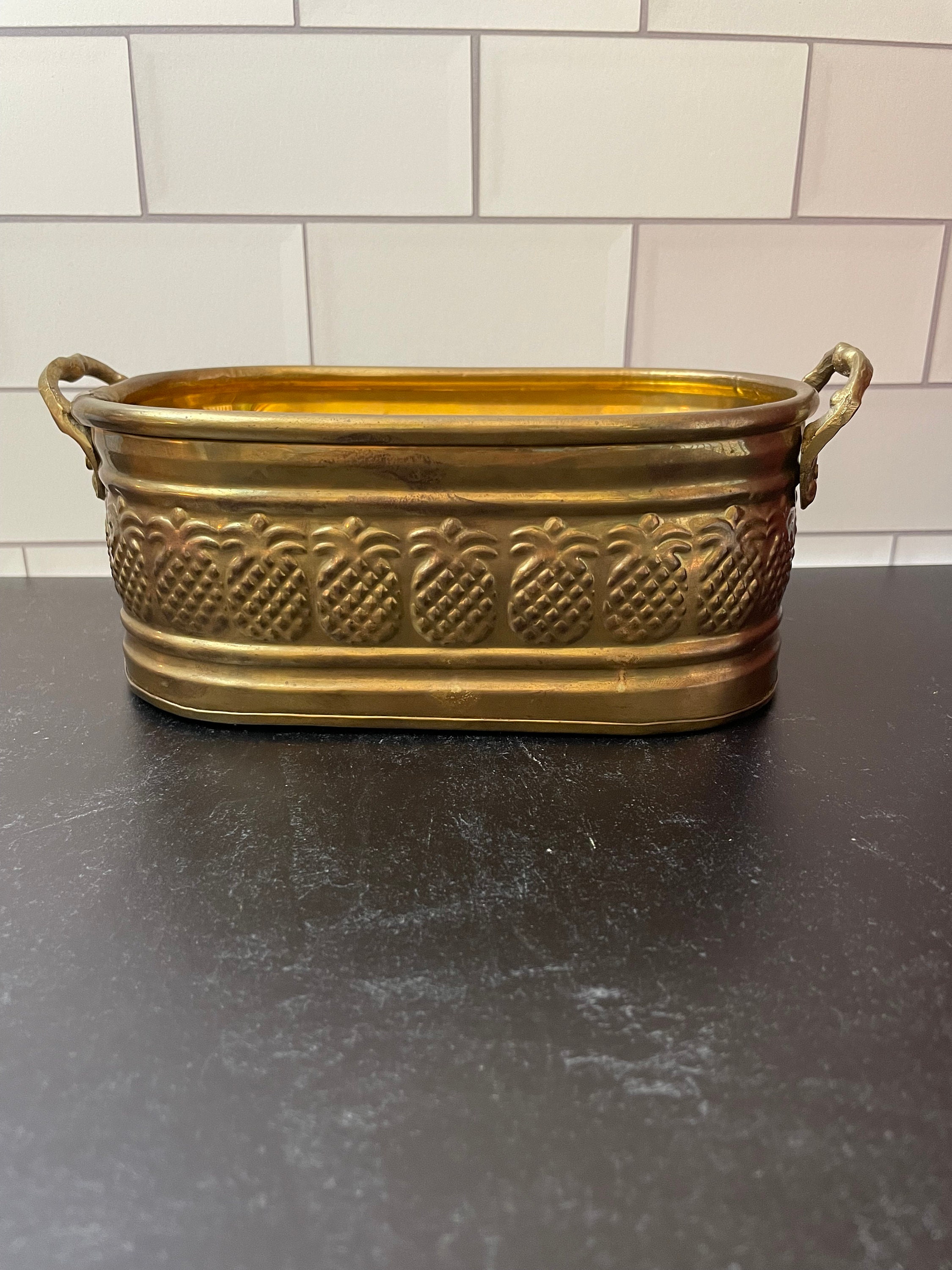 Oval Brass Planter With Embossed Pineapple Motif Made in India Vintage ...