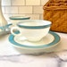 Vintage White and Turquoise Pyrex Teacup and Saucer and Dessert Plate ...