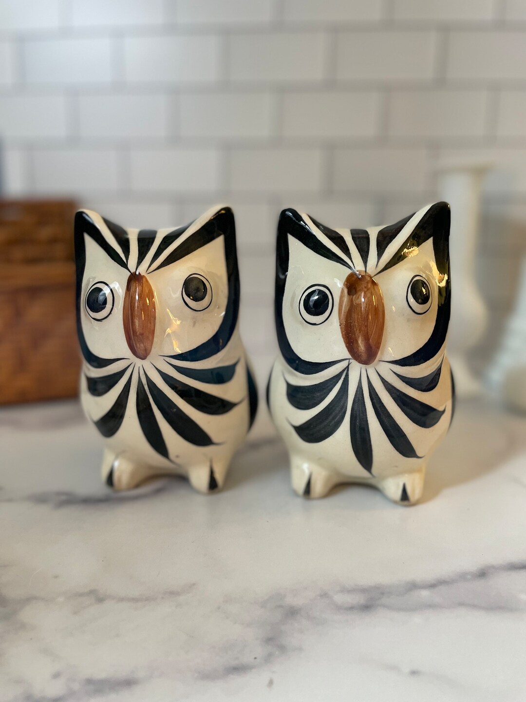 Pair of Owls Vintage Mexican Folk Art Ceramic Owls Mexican Pottery ...