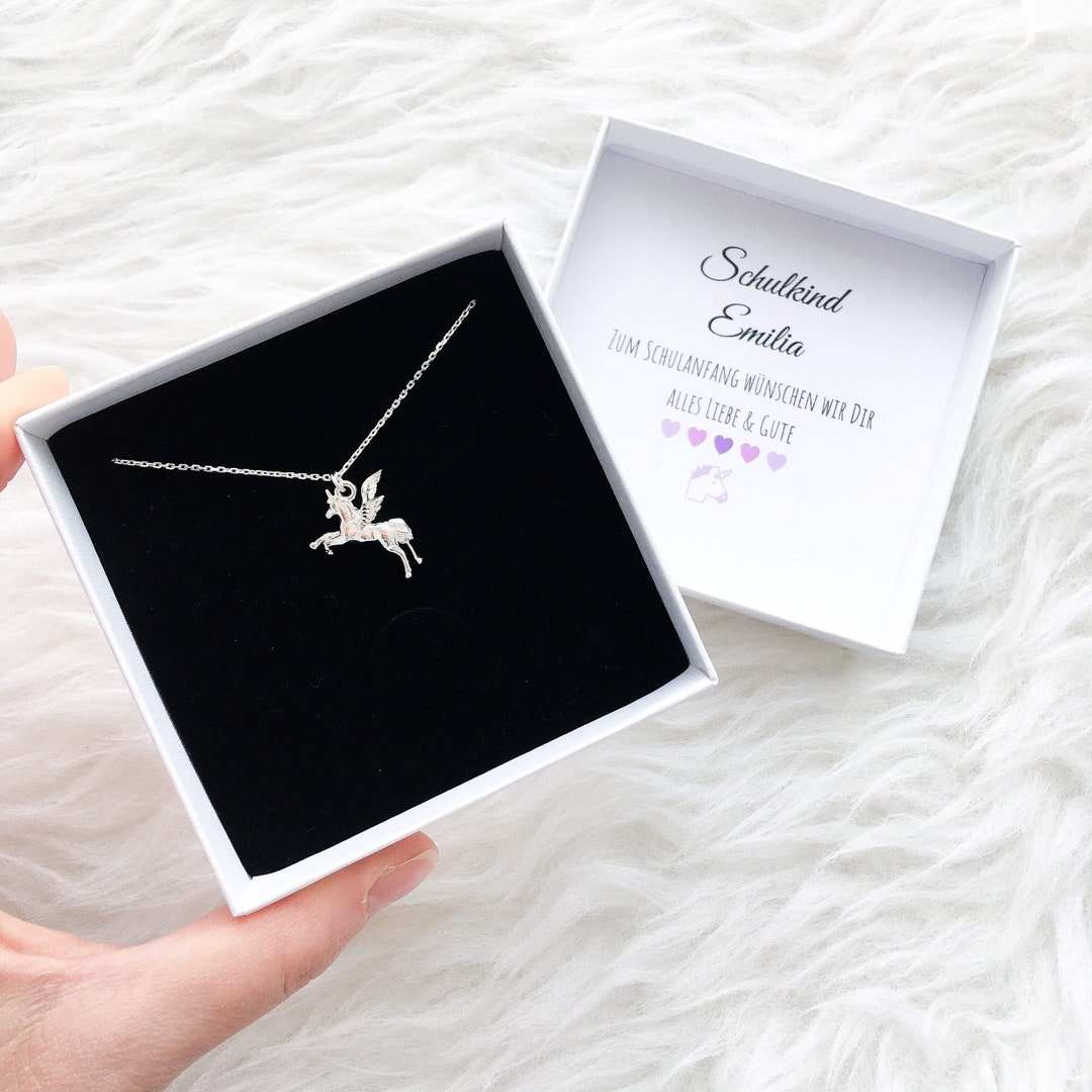 Geschenk Einschulung Einhorn Kette Silber 925, Einschulungsgeschenk Mädchen, Halskette Einhorn ...