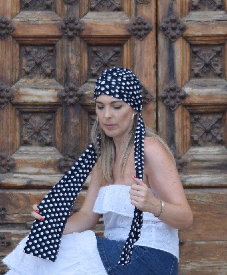 Navy Turban For Women With Polka Dot Boho Chic Head Wrap Etsy