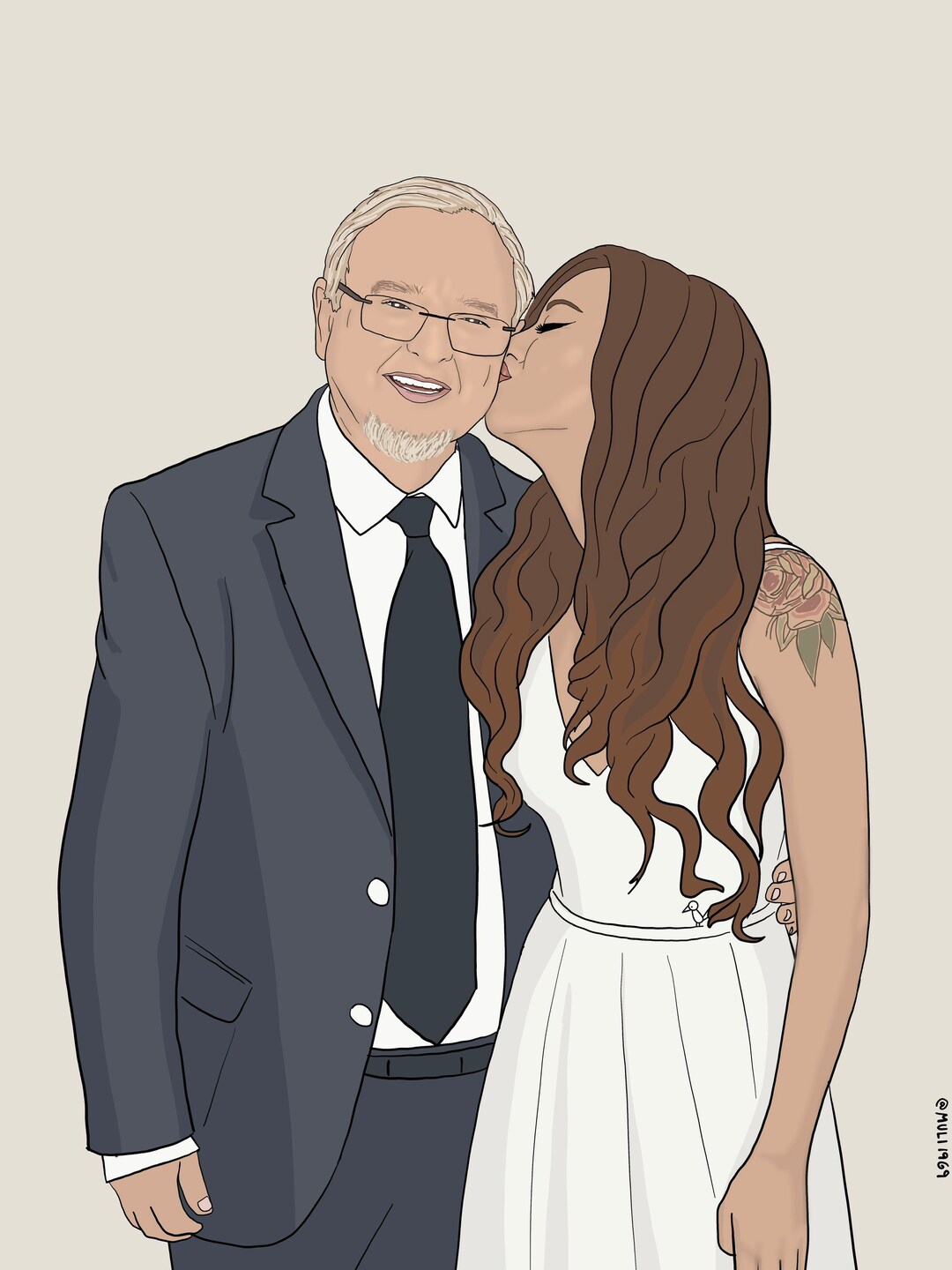 2 Person Custom Illustration, Two People Portrait, Couple Portrait ...