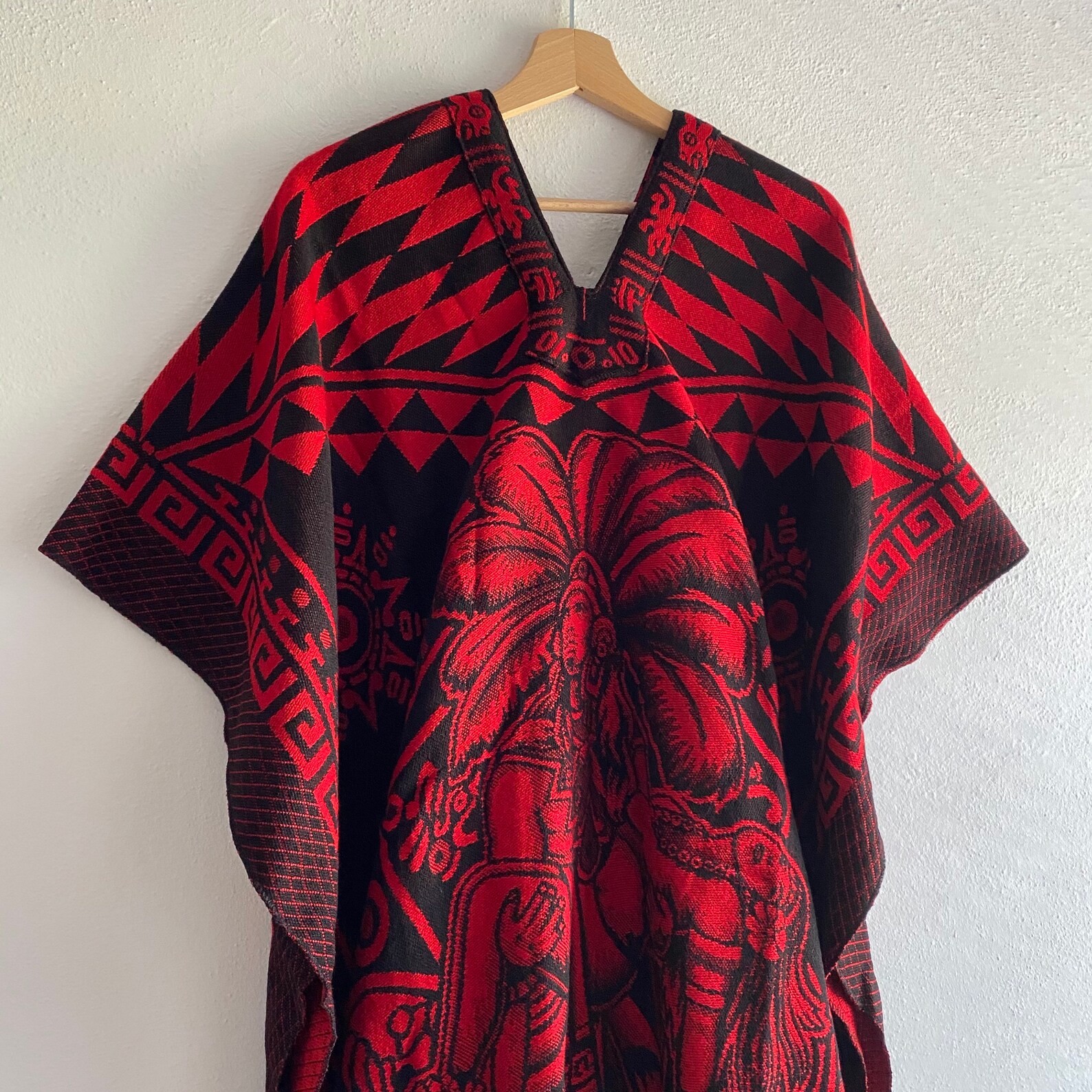 Poncho Black and Red, Aztec Warrior Design, Geometric Navajo Winter ...