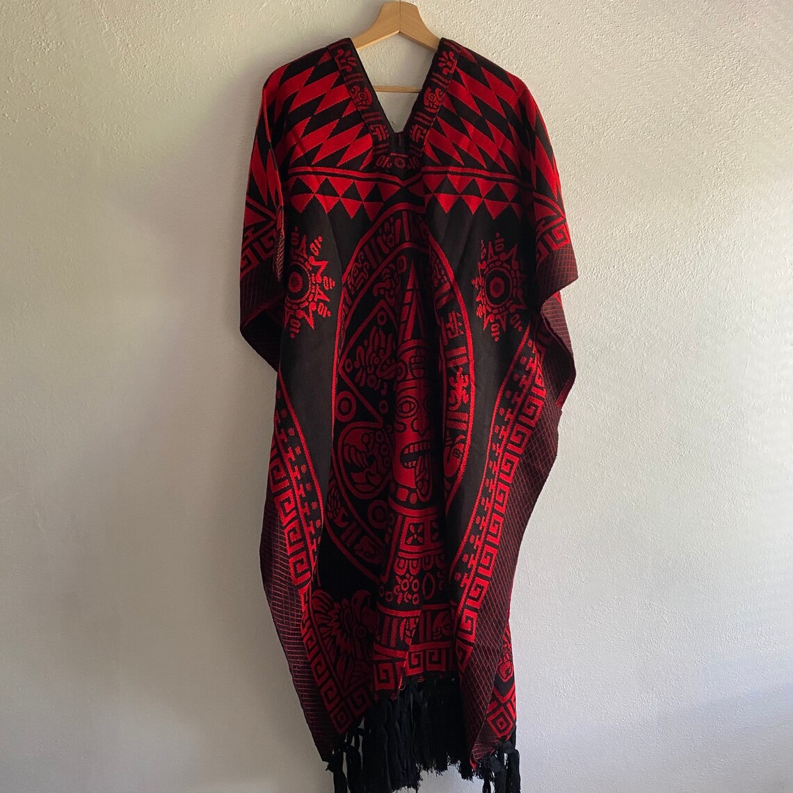 Poncho Black and Red, Aztec Warrior Design, Geometric Navajo Winter ...