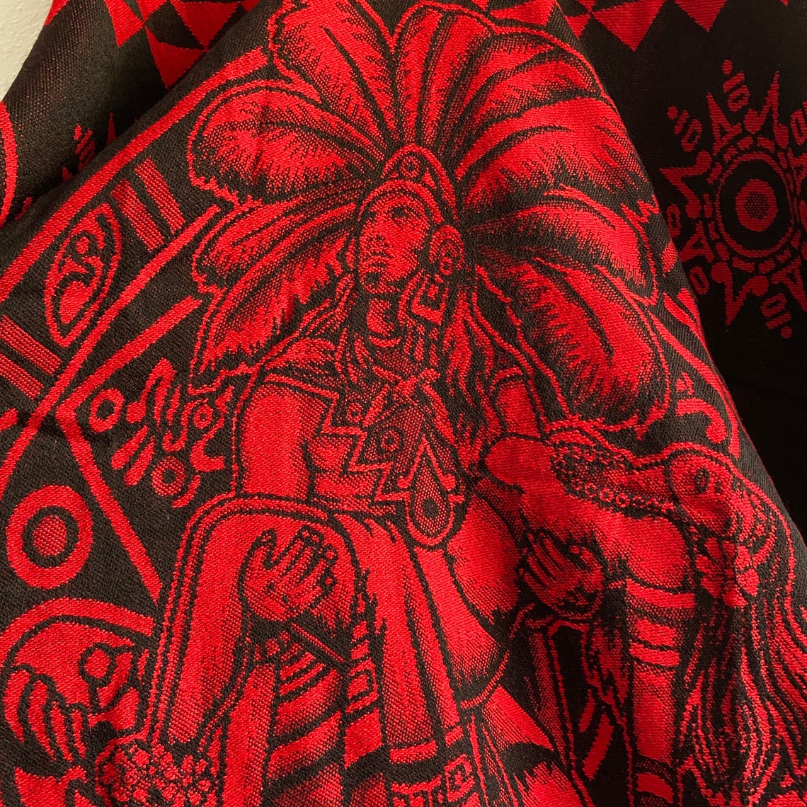 Poncho Black and Red, Aztec Warrior Design, Geometric Navajo Winter ...