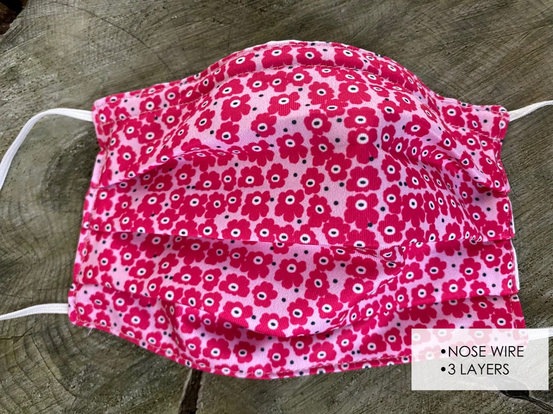 Nose Wire Face Mask - 3 Layers Face Mask - Cotton Face Mask - Floral ...