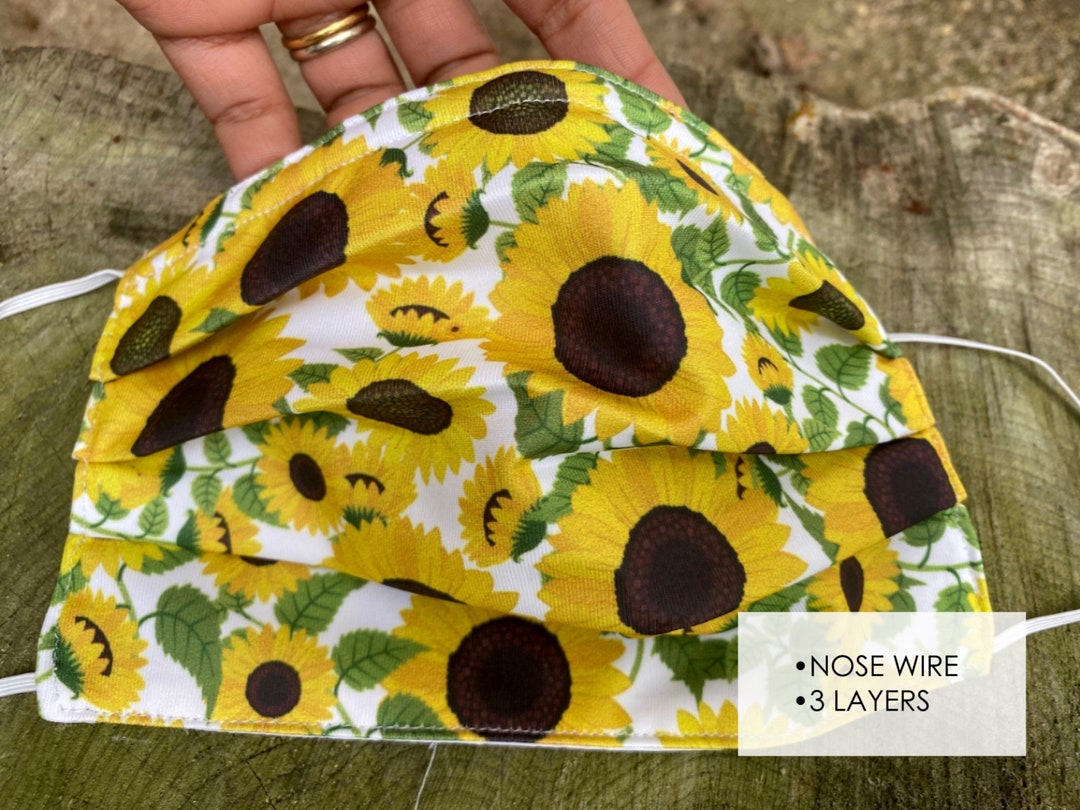 Sun Flower Face Mask - Nose Wire Face Mask - Flower Face Mask - 3 Layer ...