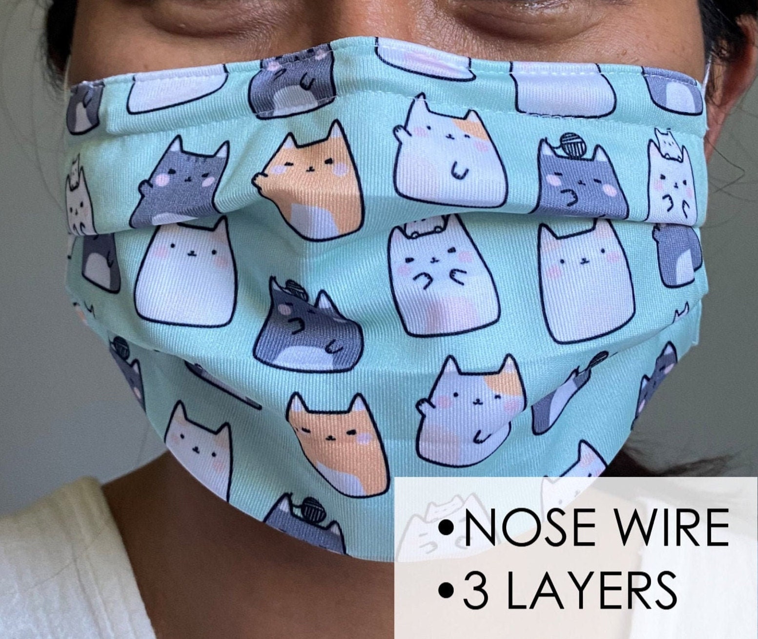 Nose Wire Face Mask 3 Layer Face Mask Cotton Polyester - Etsy