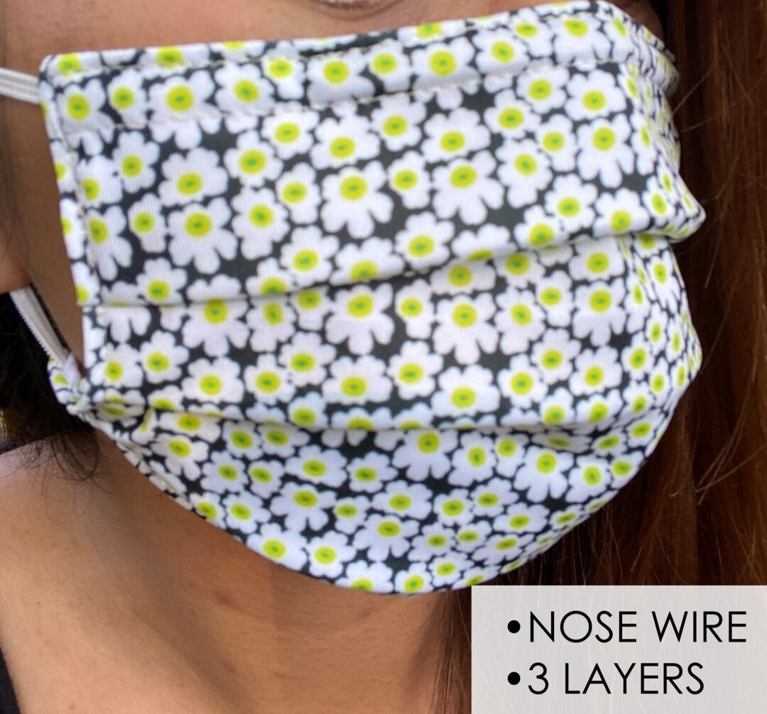 Nose Wire Face Mask - 3 Layers Face Mask - Cotton Face Mask - Floral ...