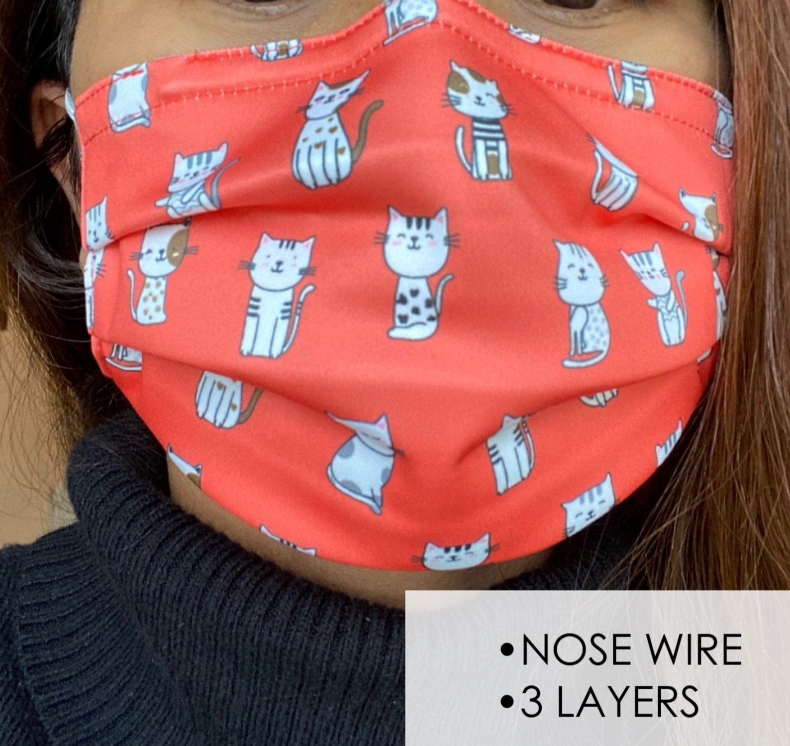 Nose Wire Face Mask 3 Layer Face Mask Cotton Polyester | Etsy