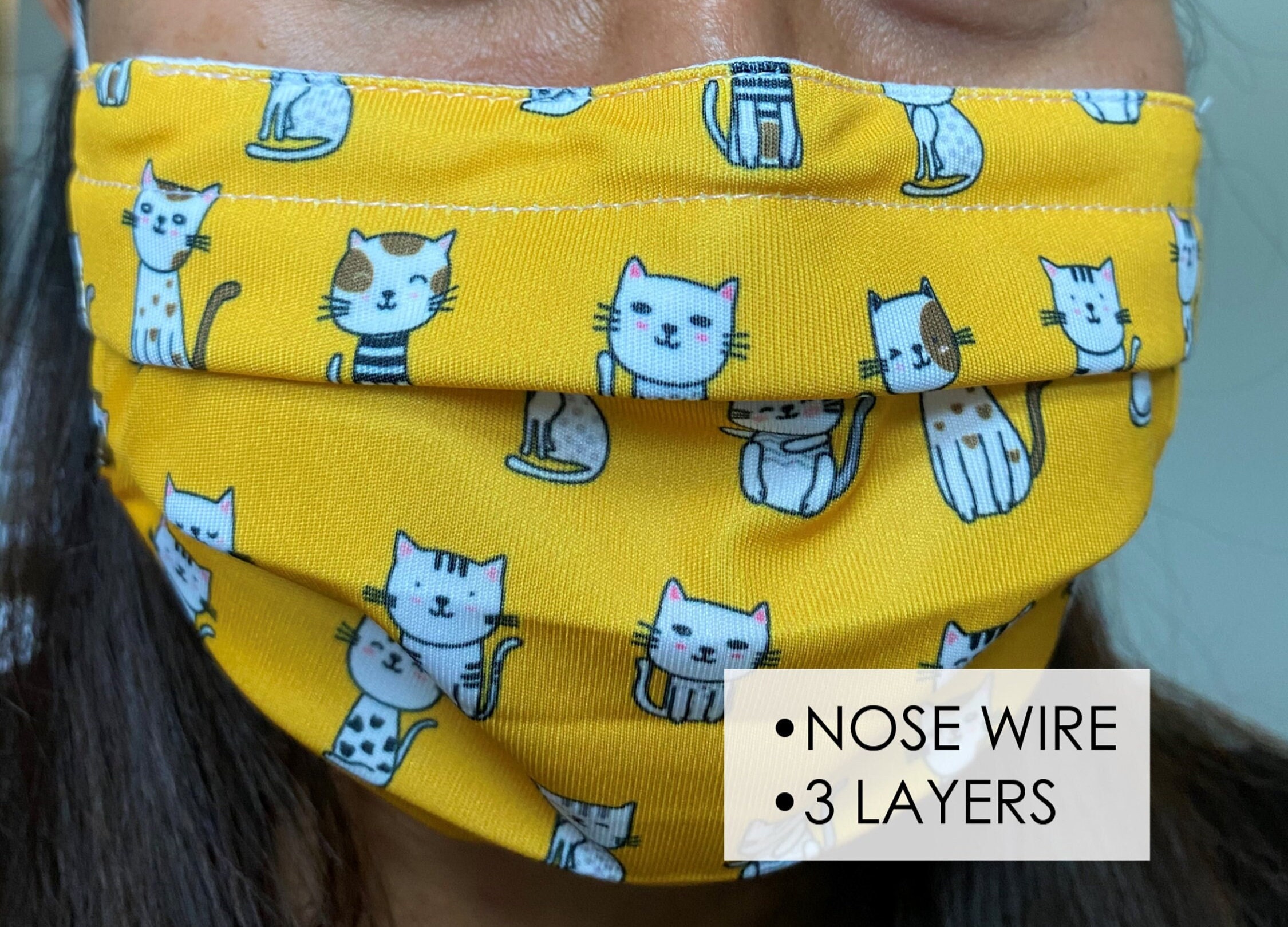 Nose Wire Face Mask - 3 Layer Face Mask - Cotton Polyester Face Mask ...
