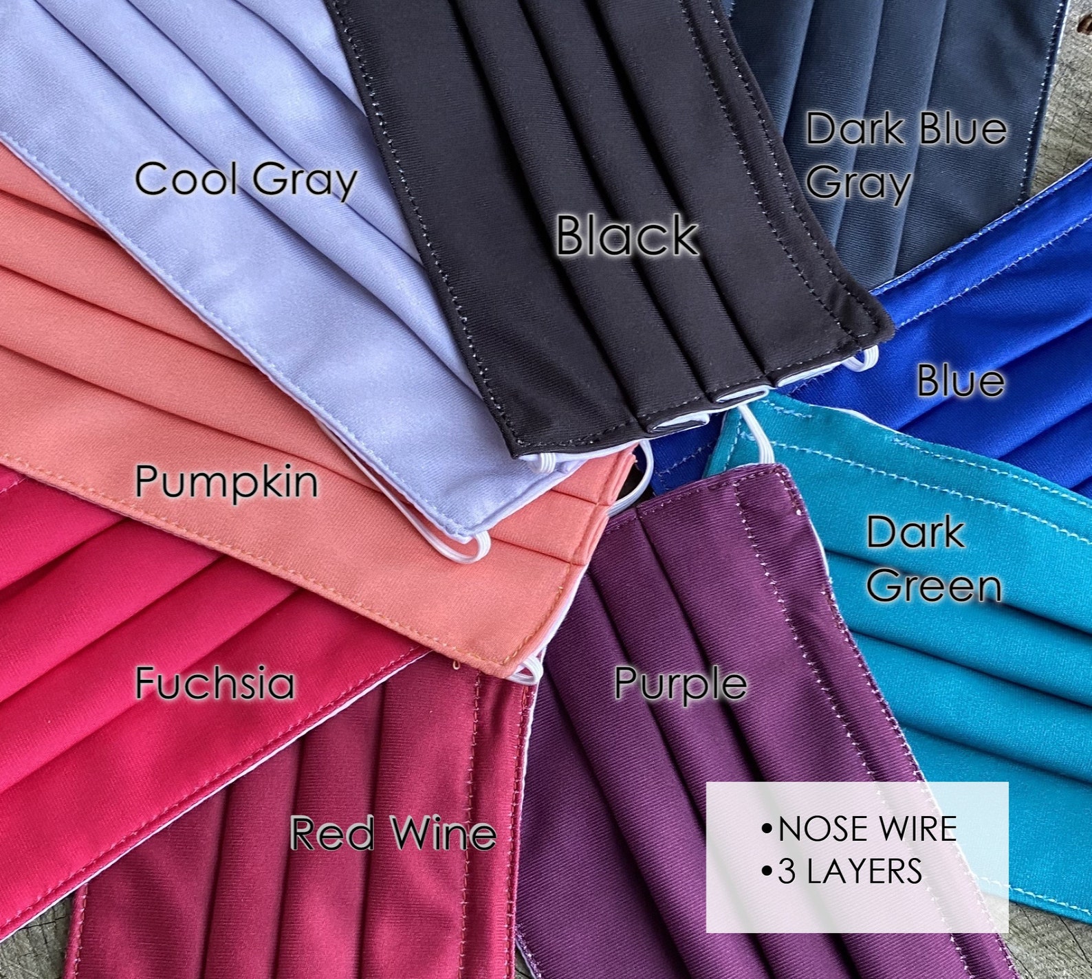 Solid Color Nose Wire Face Mask Folded Face Mask 3 Layer - Etsy