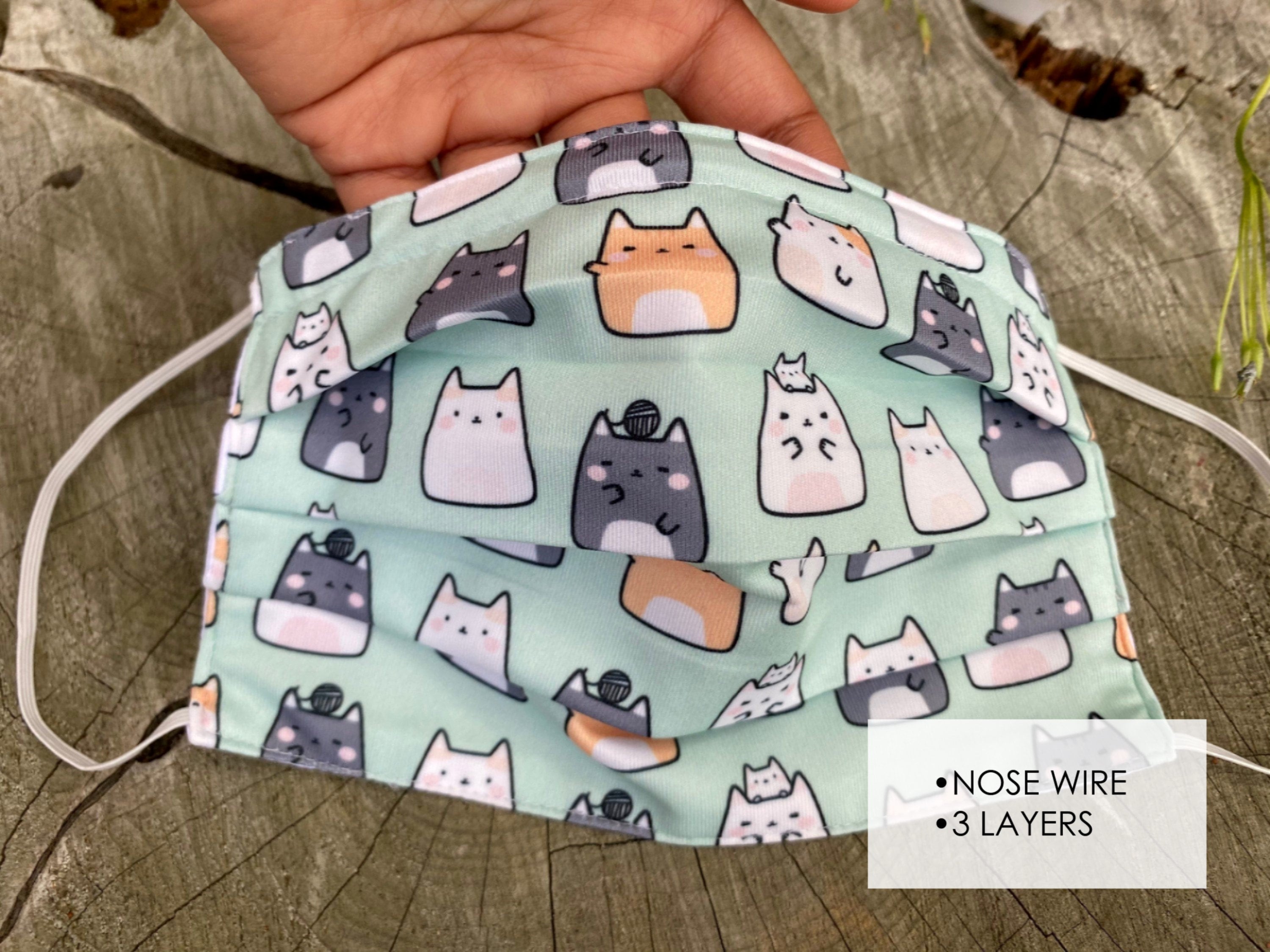 Nose Wire Face Mask 3 Layer Face Mask Cotton Polyester - Etsy
