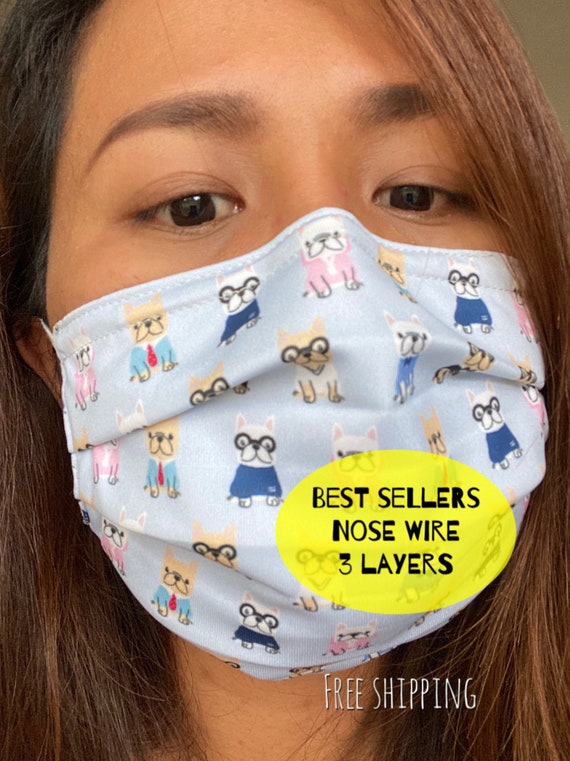 Nose wire face mask 3 layers face mask Cotton face mask | Etsy