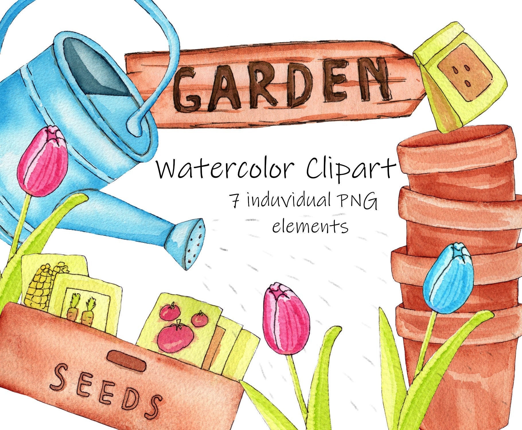 Spring Garden Watercolor Clipart Hand Painted Gardening Clip Art ...