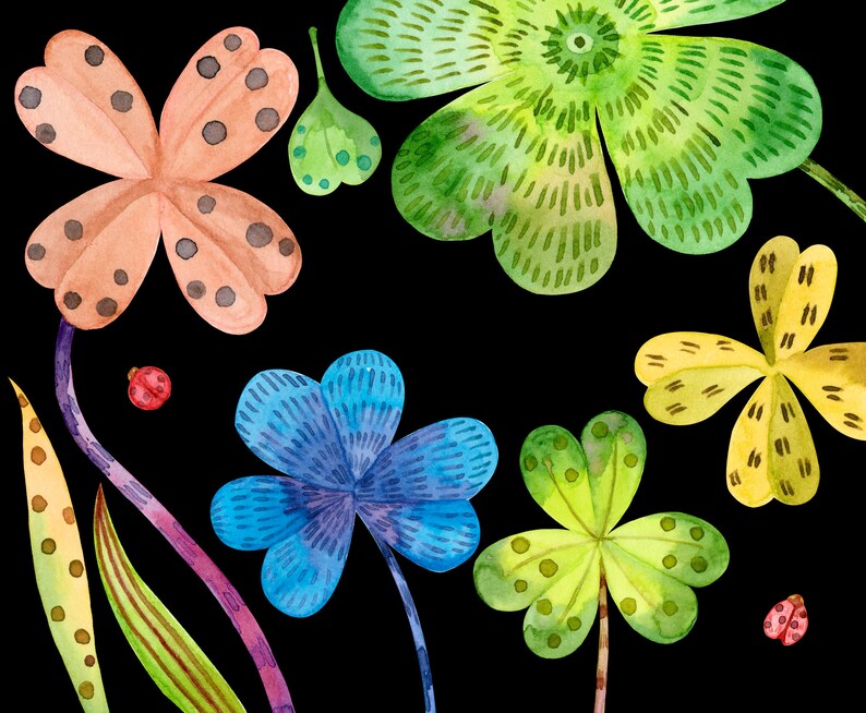 Clover jungle watercolor clipart hand painted shamrock clip | Etsy