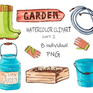 Watercolor garden clipart individual png vintage farmhouse | Etsy